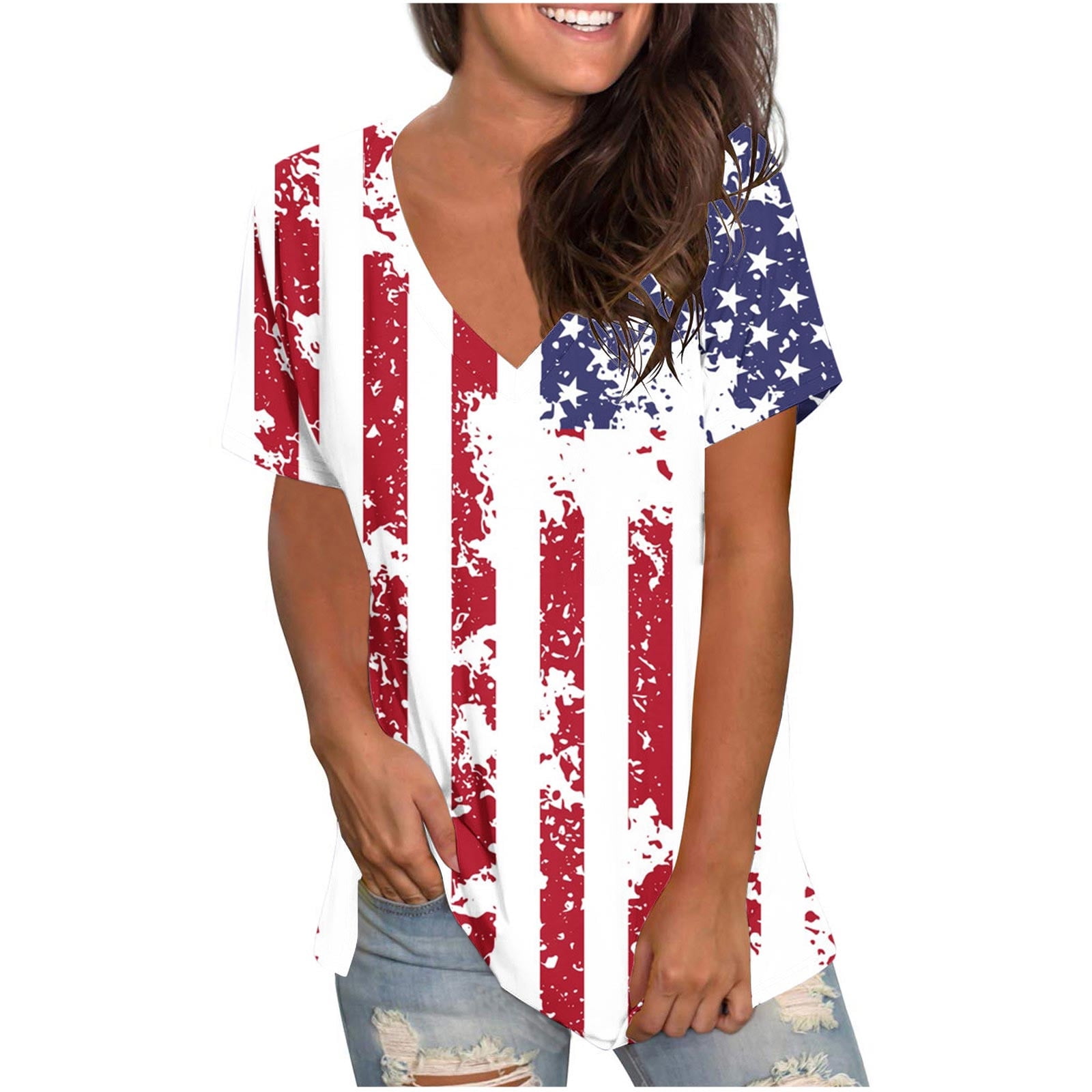 Zhugeli Summer Tops For Women 2024 Women Clearance Usa Flag Tee Shirts