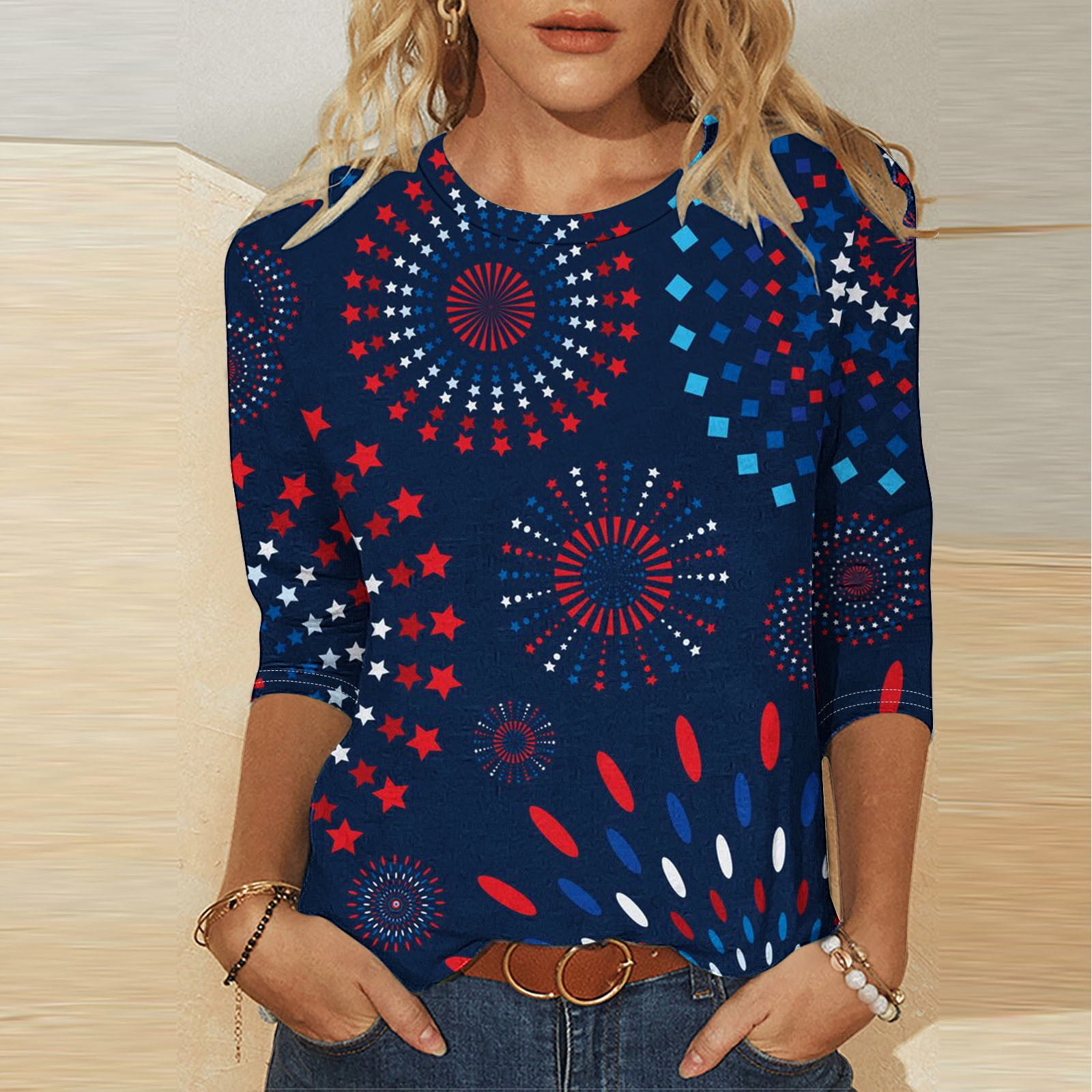 Zhugeli Summer Tops For Women 2024 Clearance Star Stripes American Flag