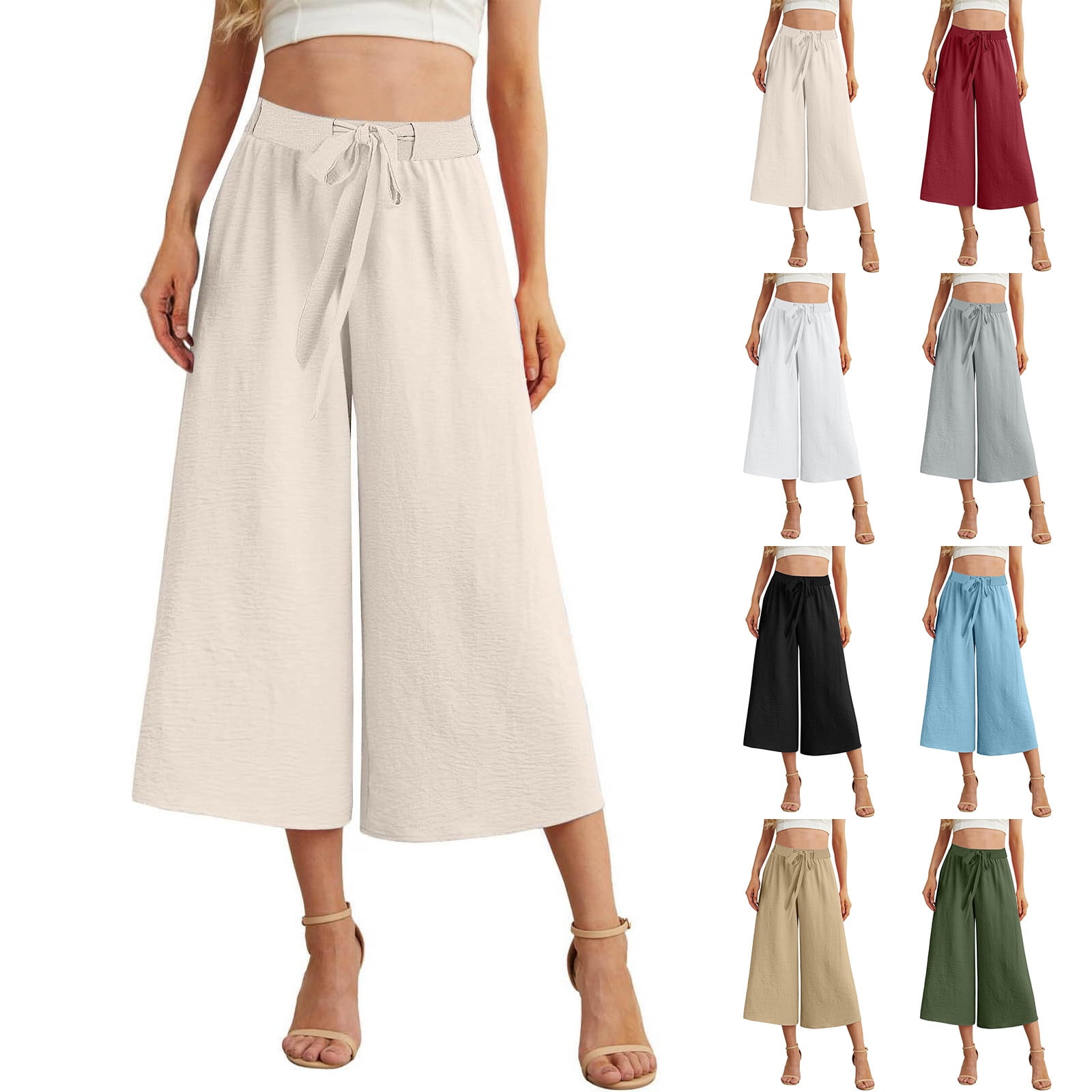 ZHUGeLI Wide Leg Pants Woman Capri Pants for Women Pants Cropped Pants Loose Wide Leg Pants ...