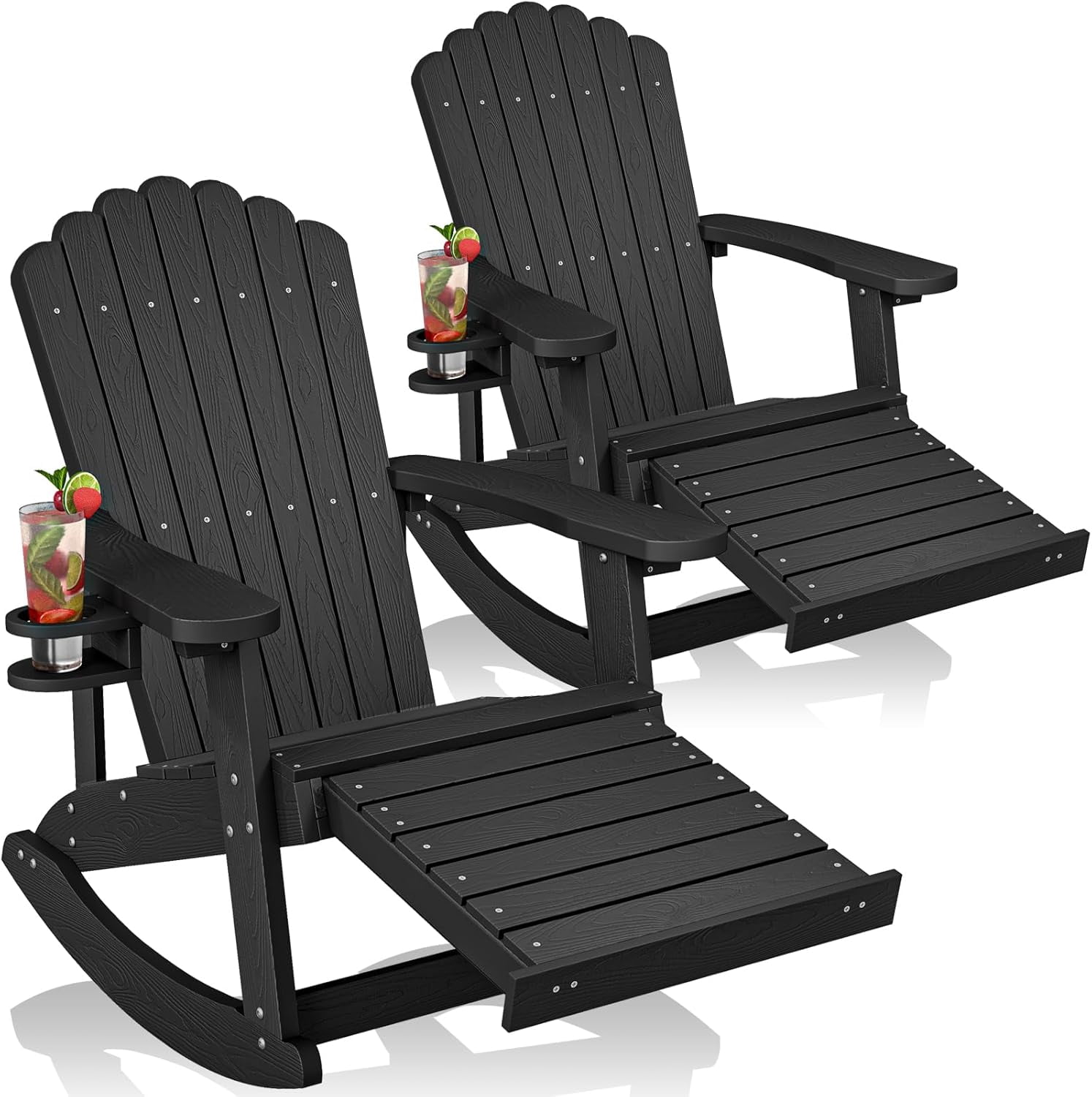 ZHUSI Adirondack Rocking Chair Outdoor Set of 2 with Retractable ...