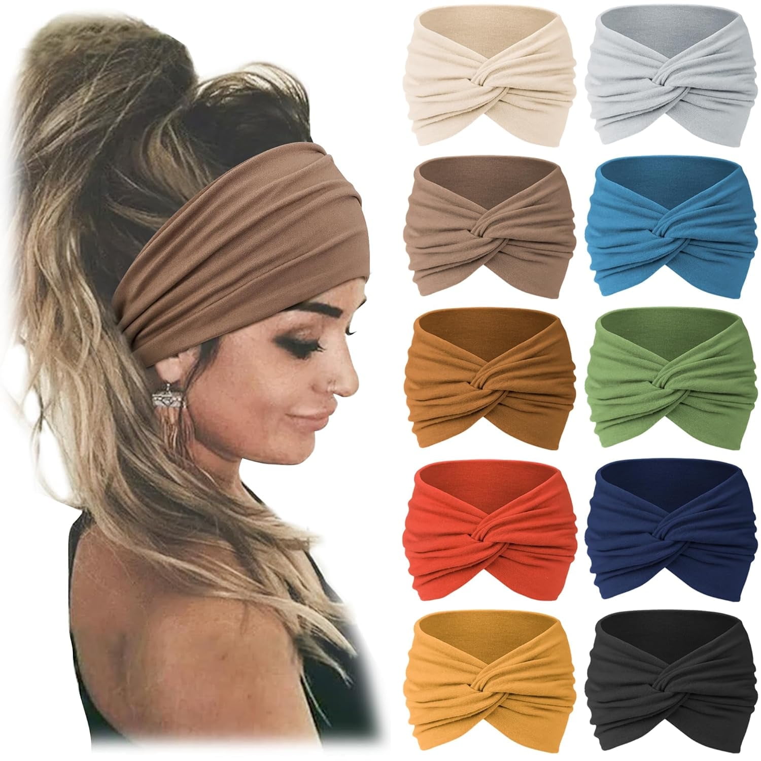 ZHUYING 10 PCS Wide Headbands for Women-Women Headbands African Wide Hair Wrap Extra Turban Head ...