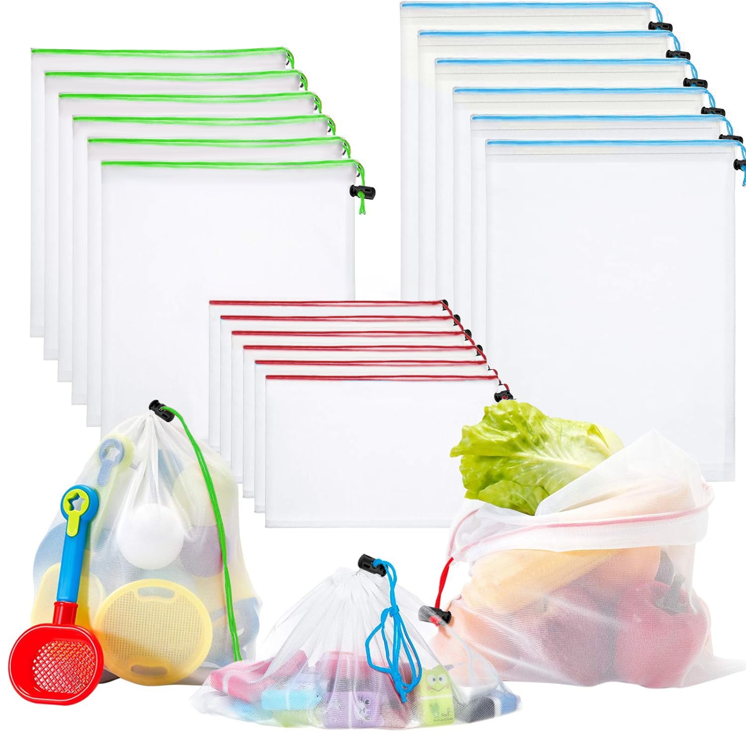 ZHUYING 18 Pack Reusable Produce Mesh Bags for Grocery Shopping,Fruits ...