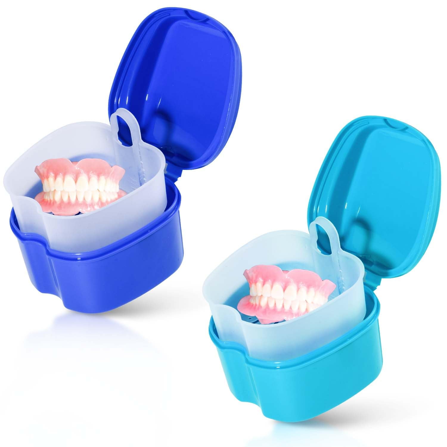 "ZHUYING Denture Bath Case, 2 Pack Storage Container with Strainer, Light Blue and Blue, 3.78 ...