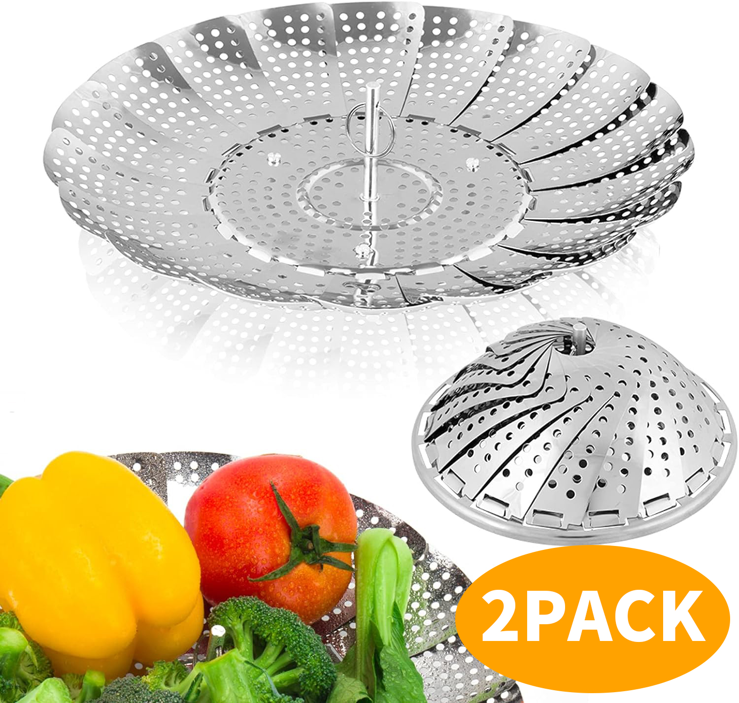 2 Packs Vegetable Steamer Baskets Stainless Steel Veggie Steamer Insert ...