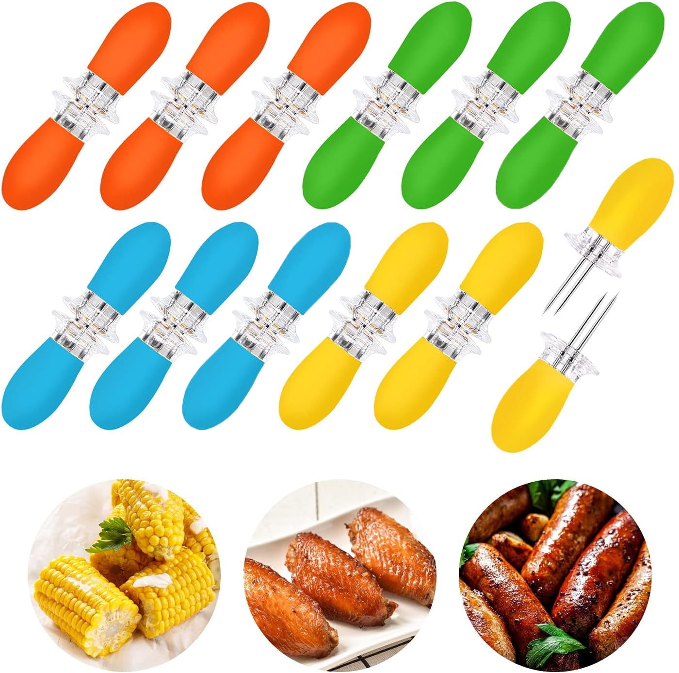 ZHUYING 24 Pcs Stainless Steel Corn Cob Holders with Silicone Handle ...