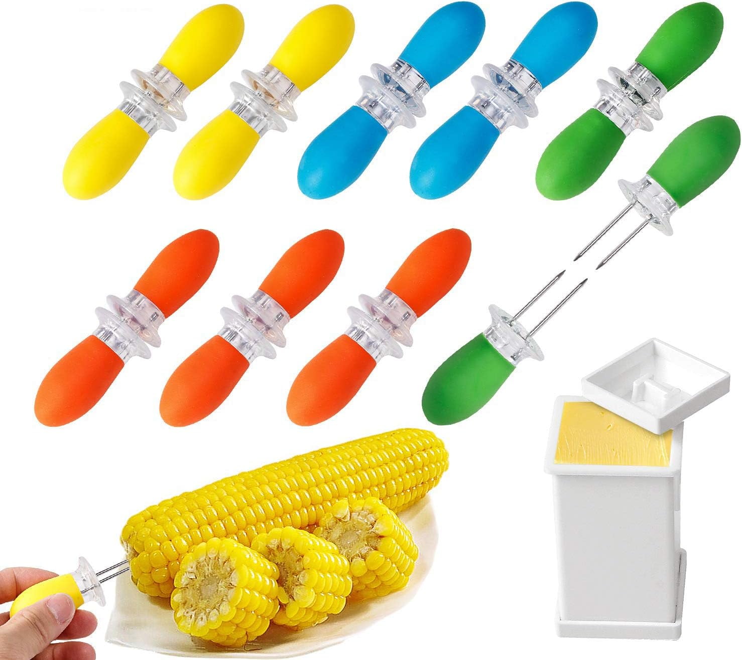 ZHUYING 24 Pcs Stainless Steel Corn Cob Holders with Silicone Handle ...