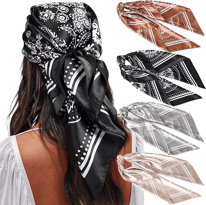 ZHUYING 35” Satin Large Square Head Scarves - 4PCS Silk Like Neck Scarf ...