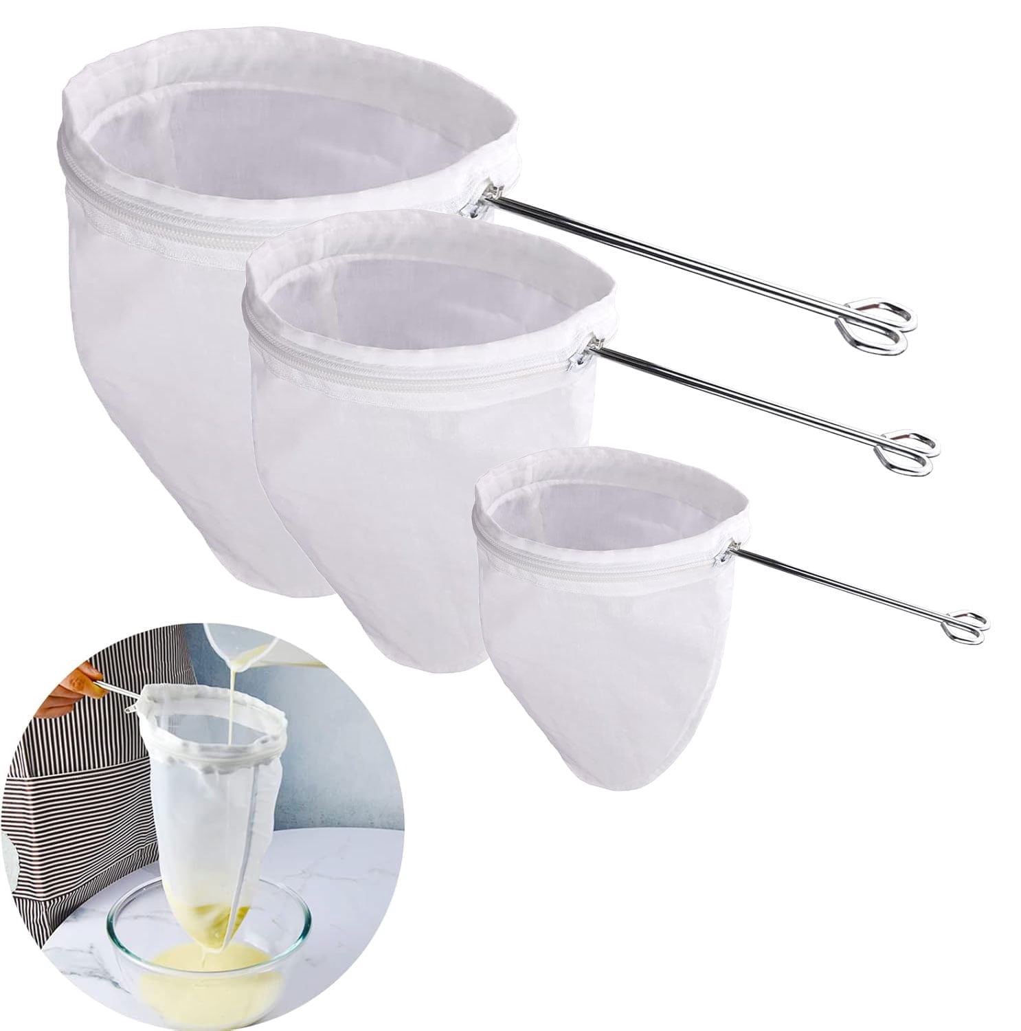 ZHUYING 3PCS Ultra Fine Mesh Strainer Bags, Reusable Mesh Filter Bags ...