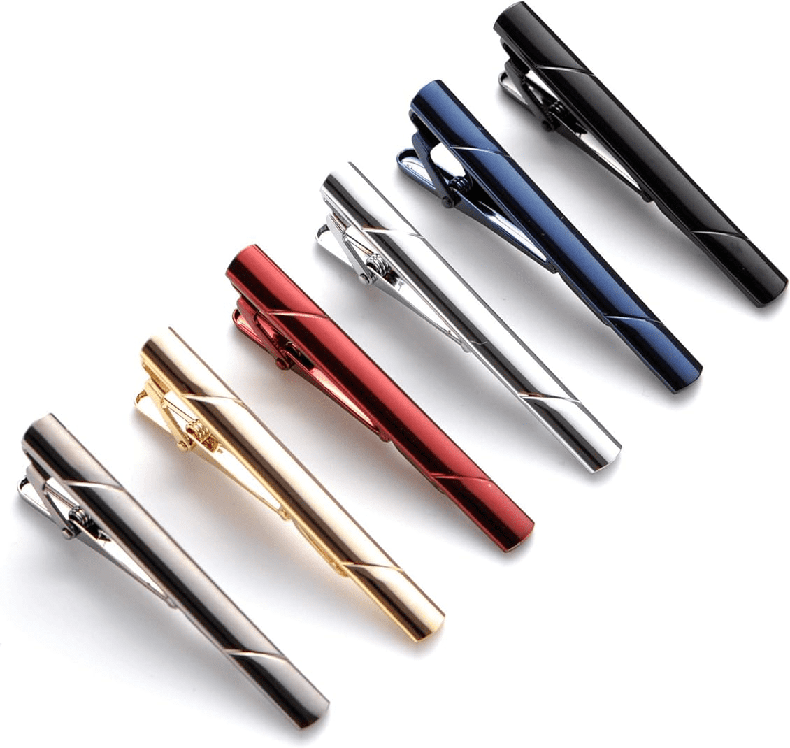 ZHUYING 6 pieces Tie Clips for Men, Black Gold Blue Silver Tie Bar Set ...
