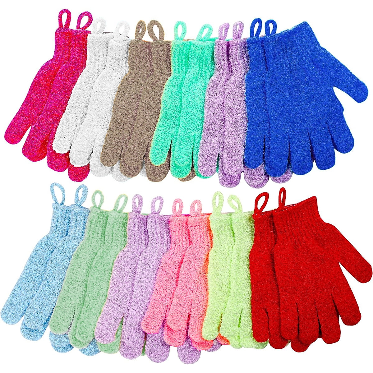 ZHUYING Shower Gloves,24 Pcs Exfoliating Bath Gloves,Body Scrub Gloves with Hanging Loop for ...