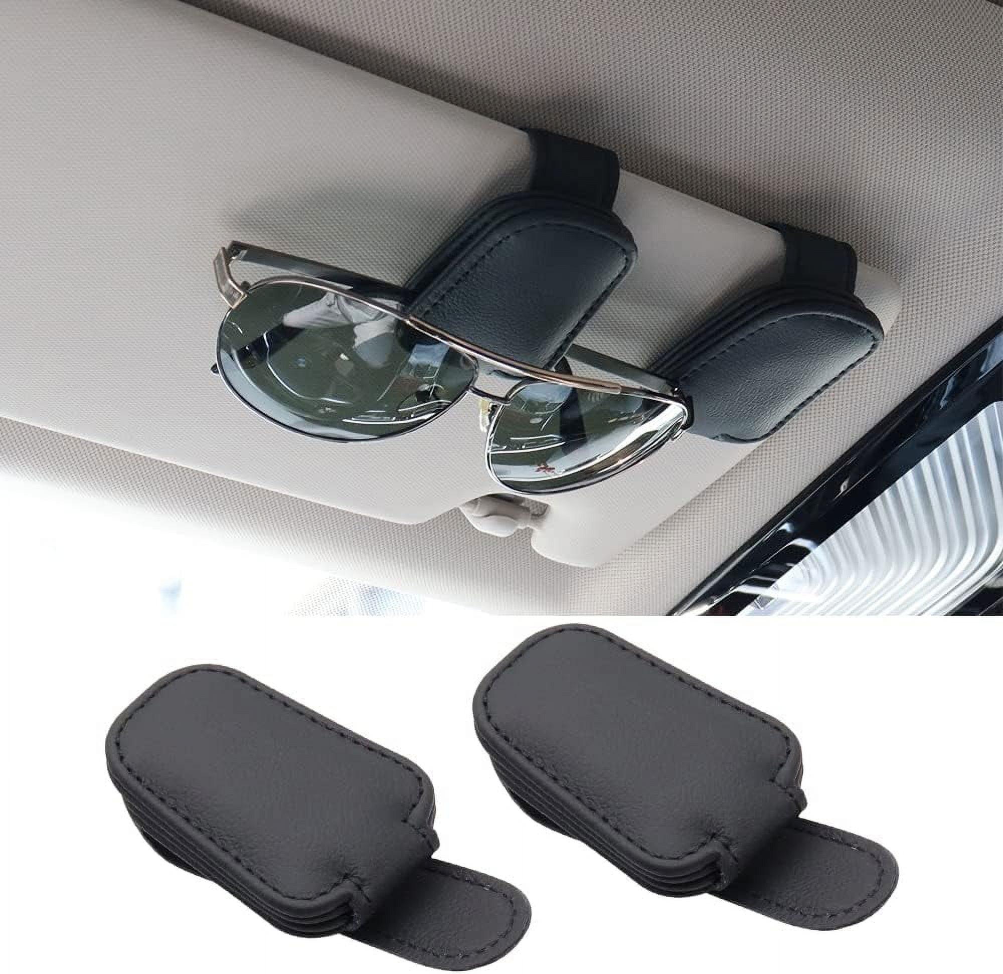 ZHUYING Sunglasses Holders for Car Visor, Magnetic Leather Glasses Eyeglass Clip for Car, Ticket ...