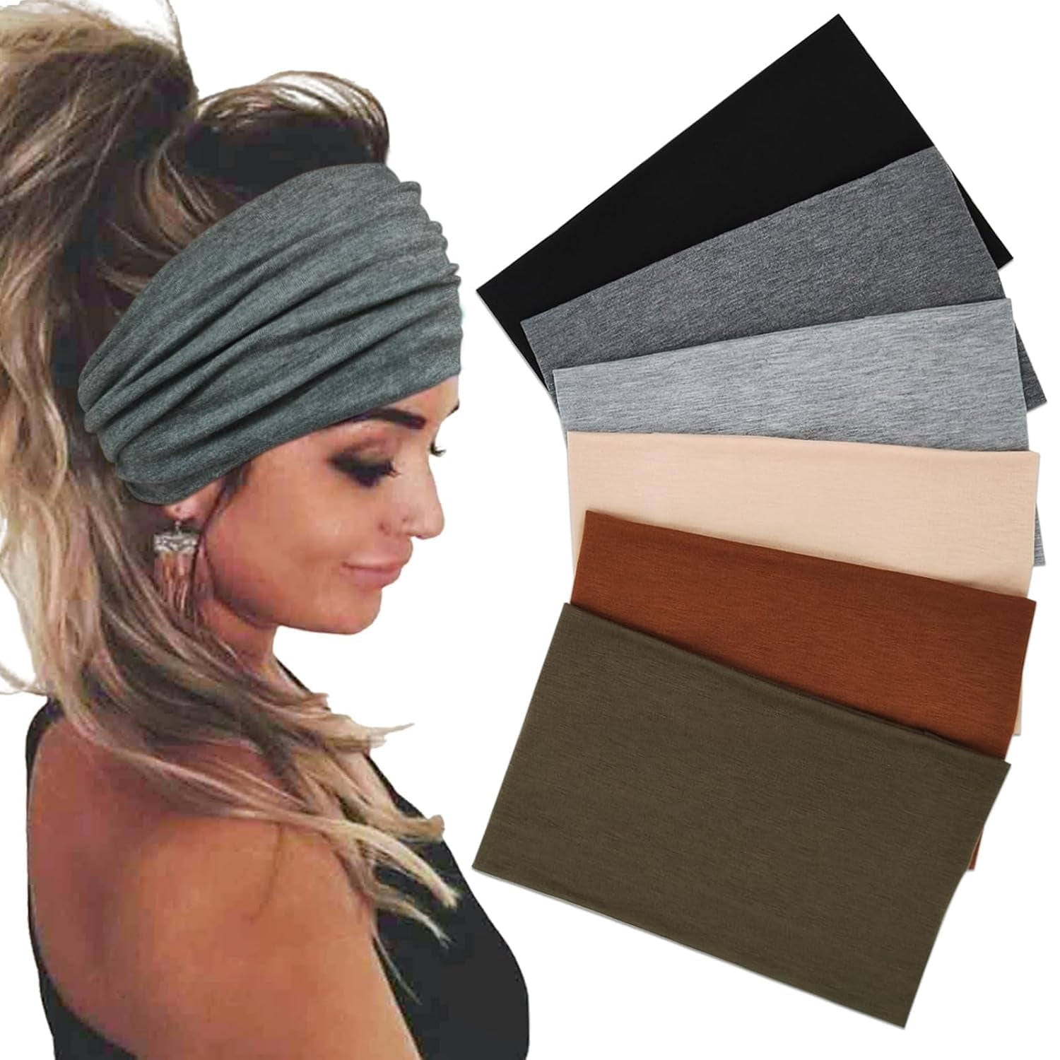 ZHUYING, Wide Headbands For Women, 6 Pack, Stretch Boho Hair Bands ...