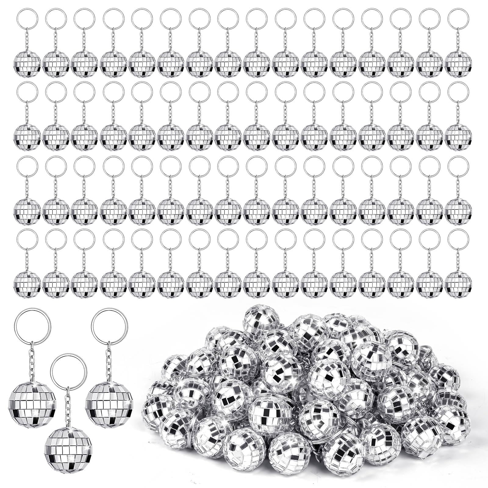 ZHWKMYP 100Pcs Mini Disco Ball Keychain, Small Silver Disco Ball Bulk ...