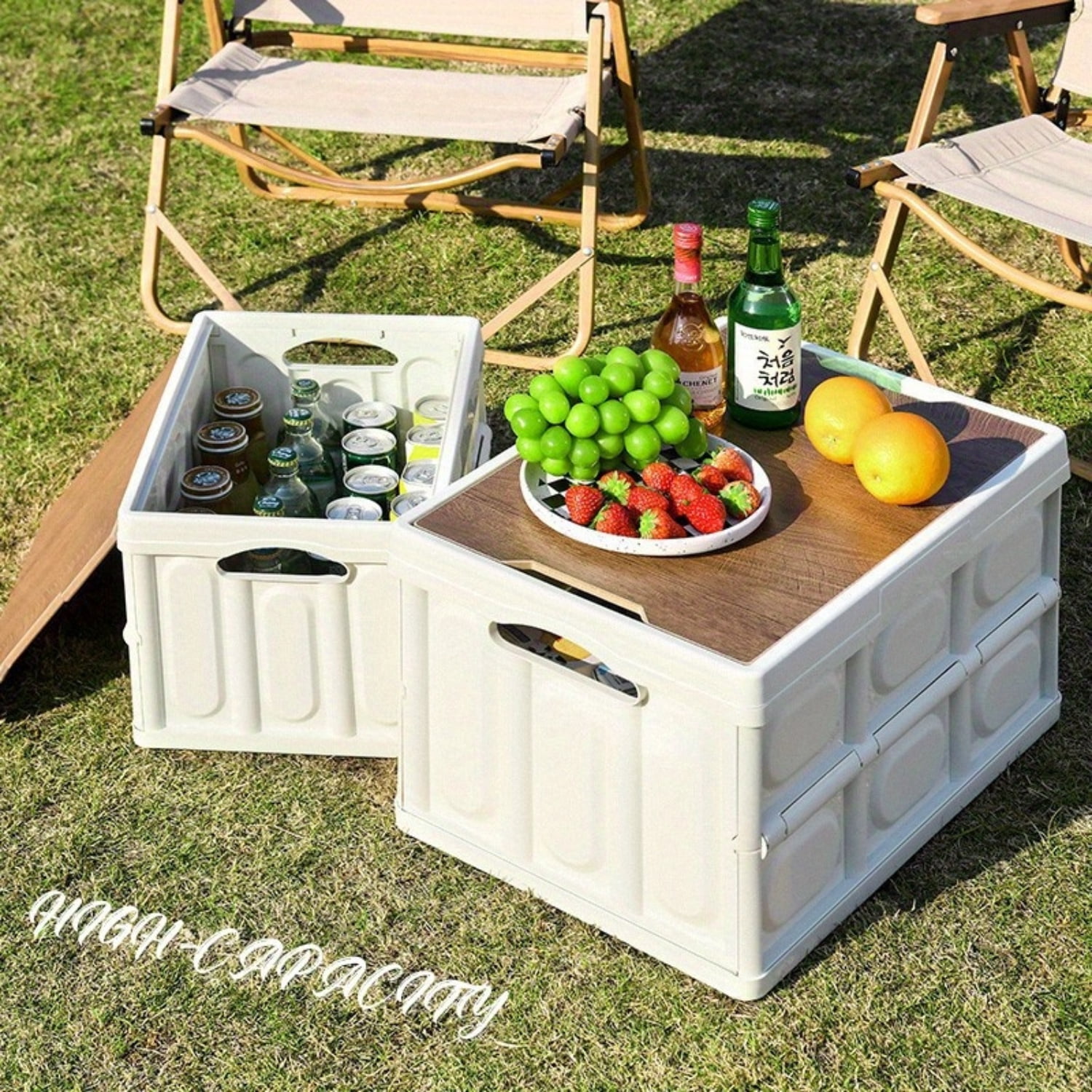 ZHXJYKJ Portable White Small Plastic Foldable Picnic Basket with Double ...