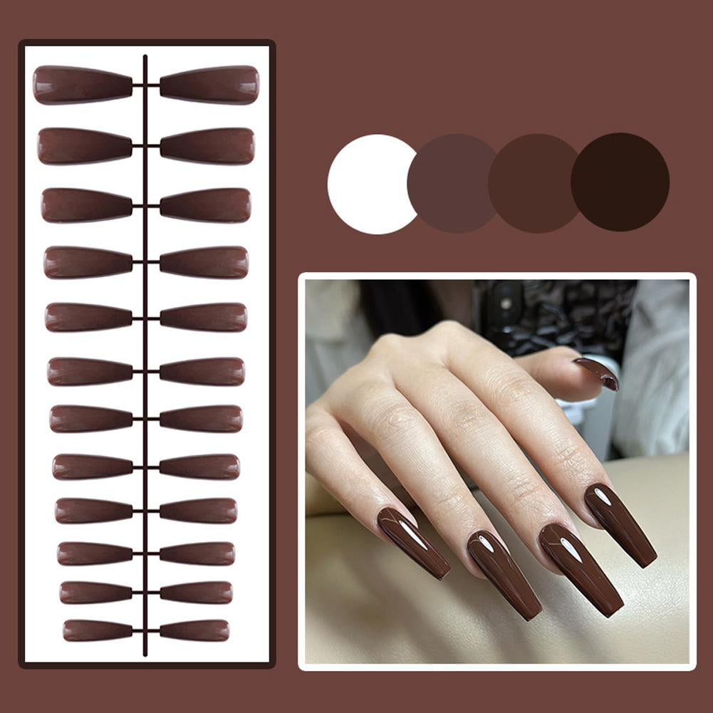 ZHXXCUM Strip Long Ballet Glossy Trapezoidal Solid Color Fake Nail ...