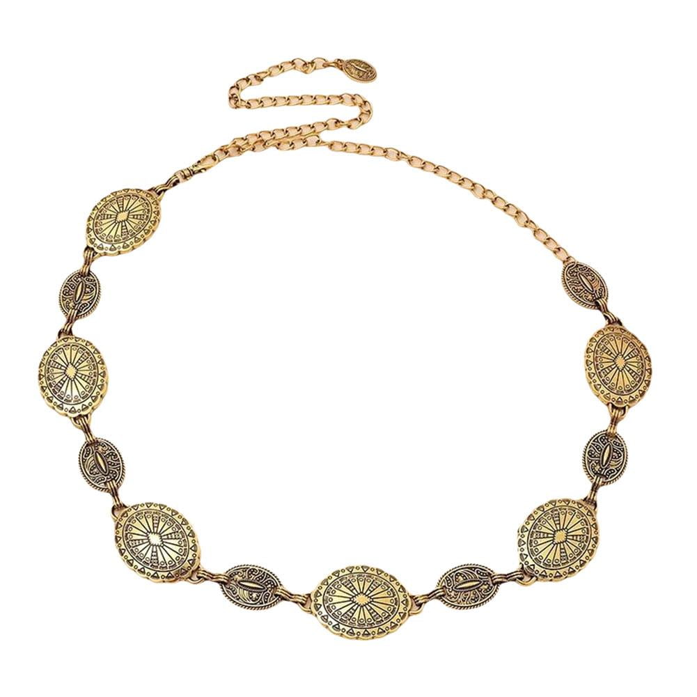 ZHXXCUM Women Western Concho Chain Belt Silver Metal Oval Waist Chain ...