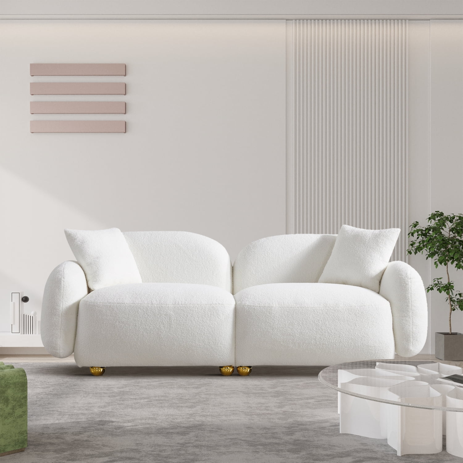 ZHYNGTNG 77.95” Cozy Teddy Fabric Sofa - Luxurious Plush Upholstered ...