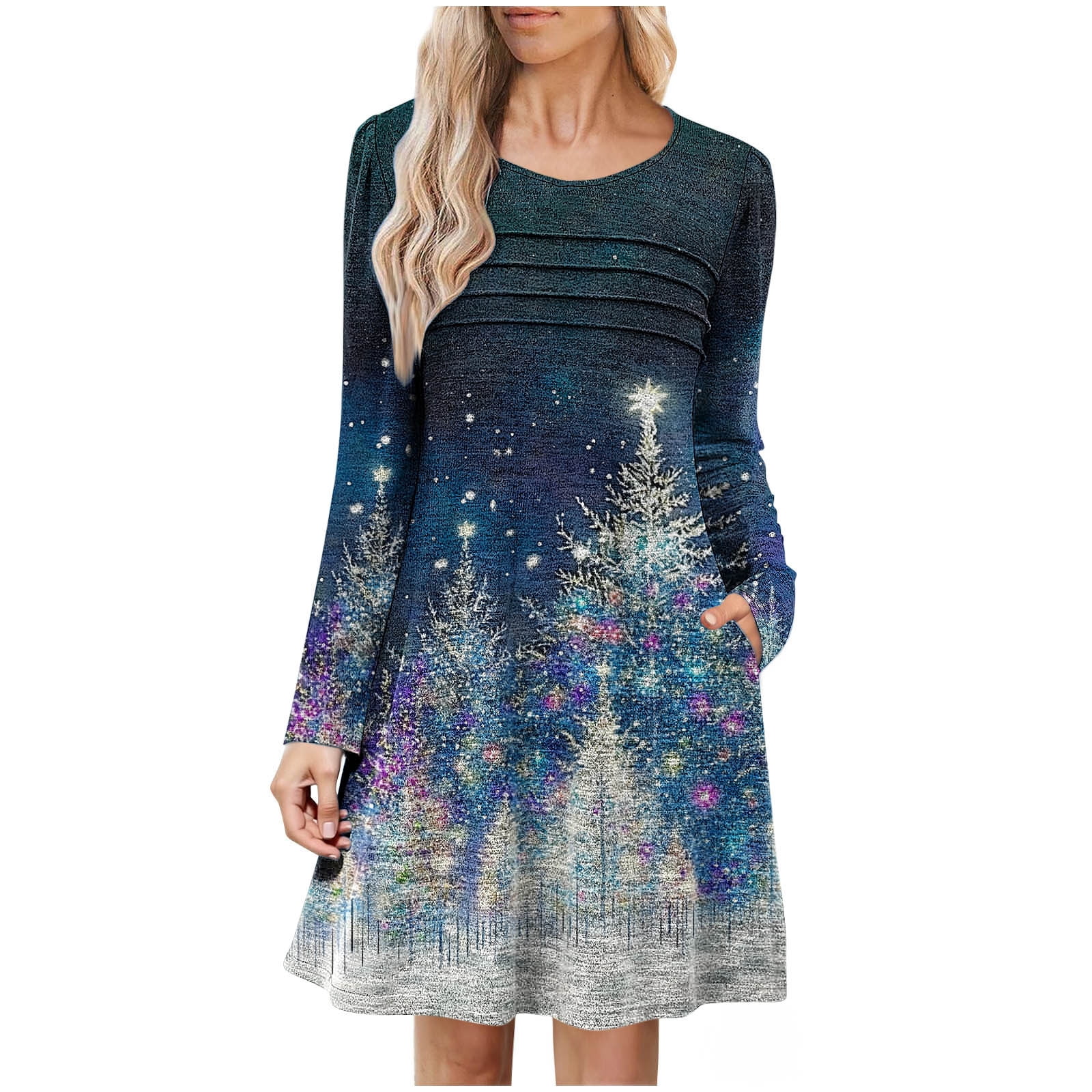 ZHYou Women Winter Night Scene Dress Christmas Themed Long Sleeve ...