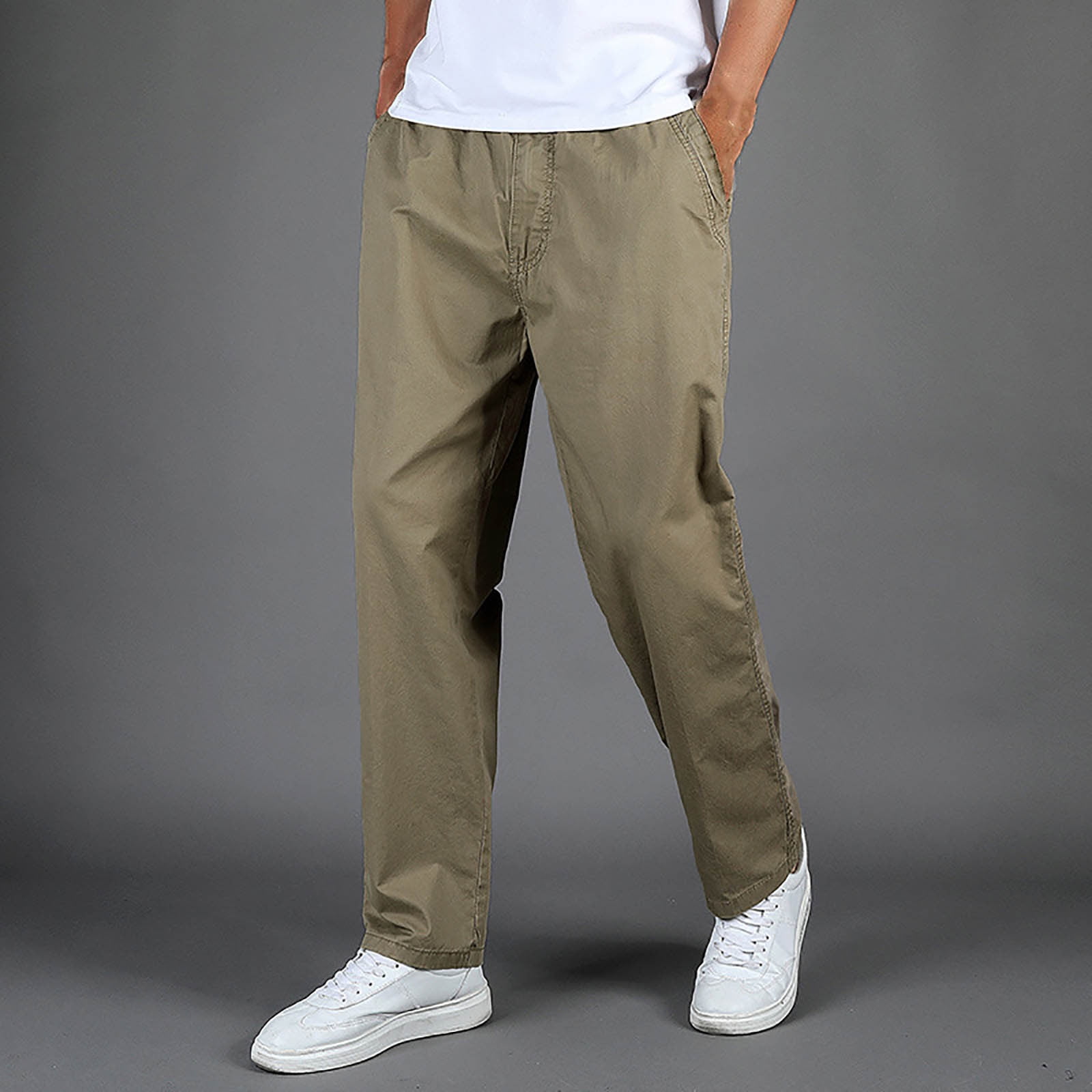 ZHYou Men's Baggy Pants Men's Elastic Waist Relaxed Straight Leg Baggy ...