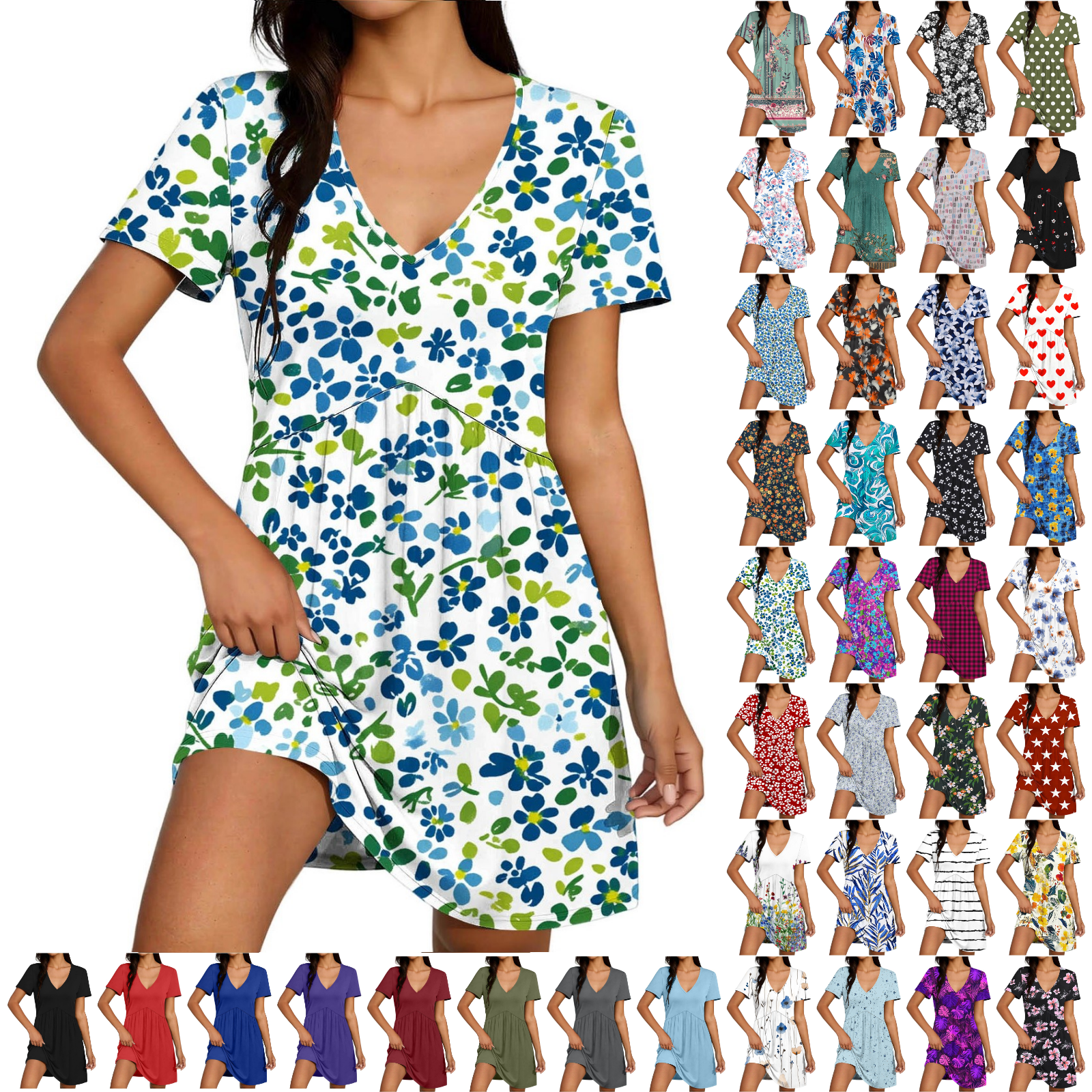 ZHYou Nightgowns for Women Short Sleeve V Neck Pleated Flowy Sleep ...