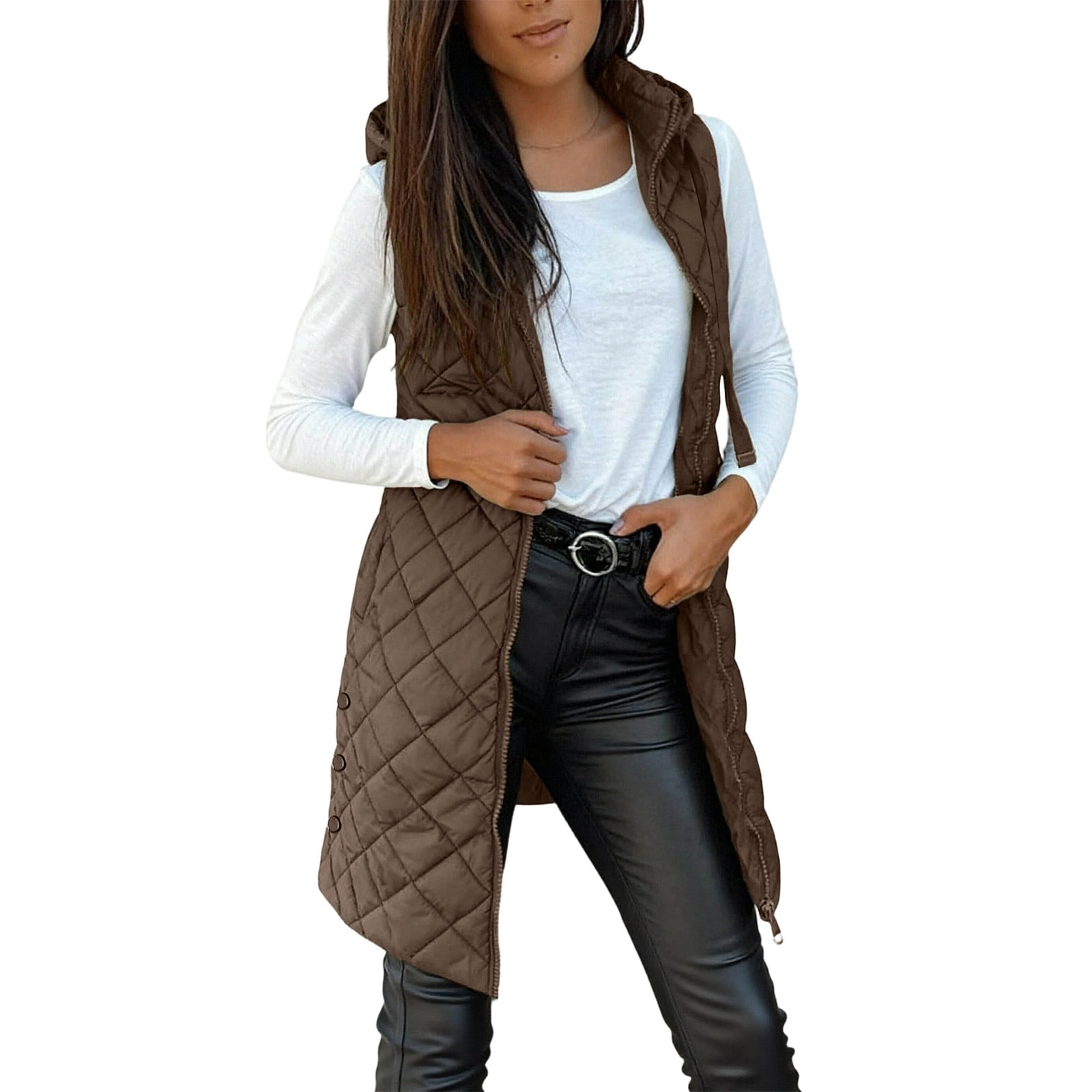ZHYou No Boundaries Women Long Vest Zip Up Sleeveless Hood Winter ...