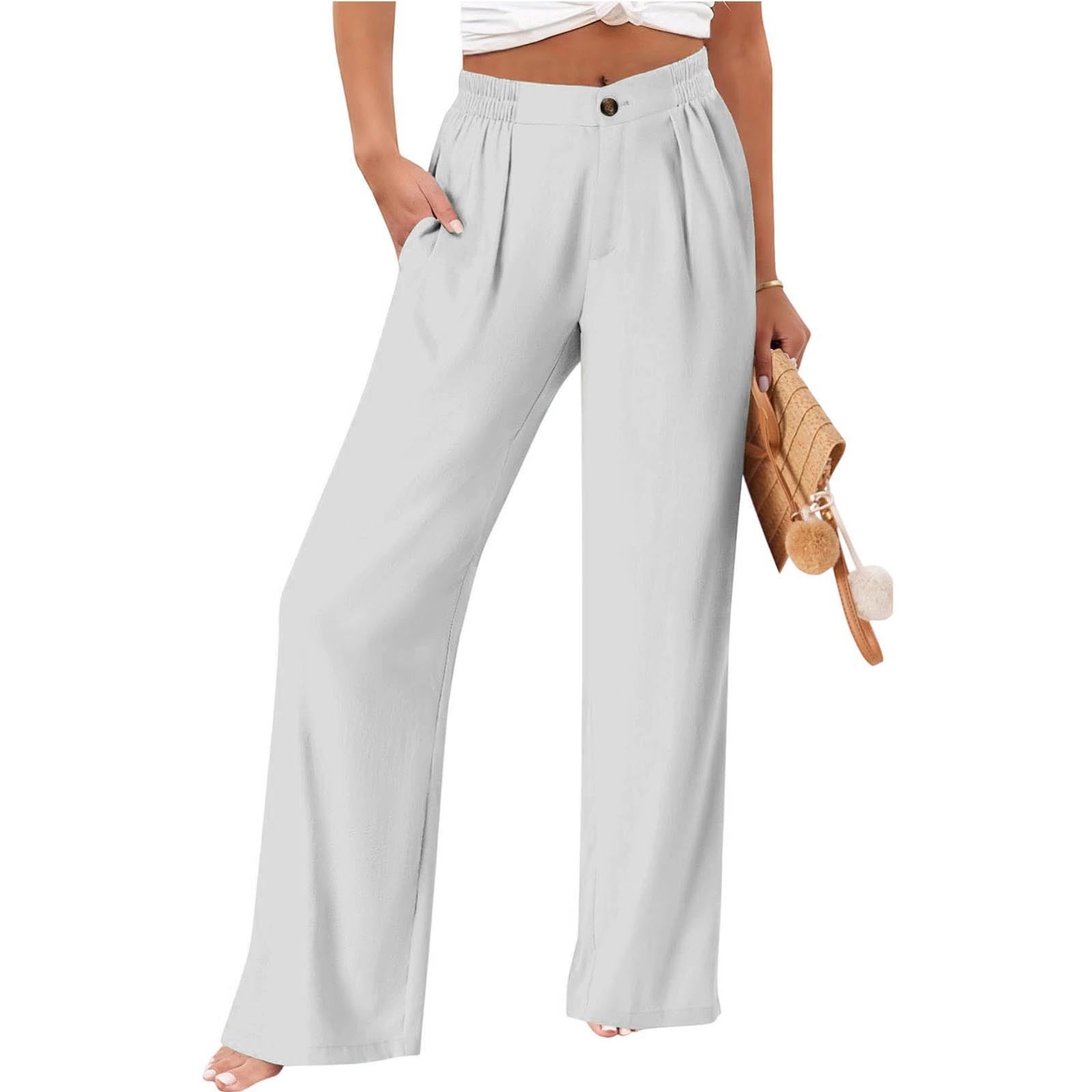 ZHYou Womens Linen-Blend Wide Leg Pants,High Waisted Flowy,Trousers ...