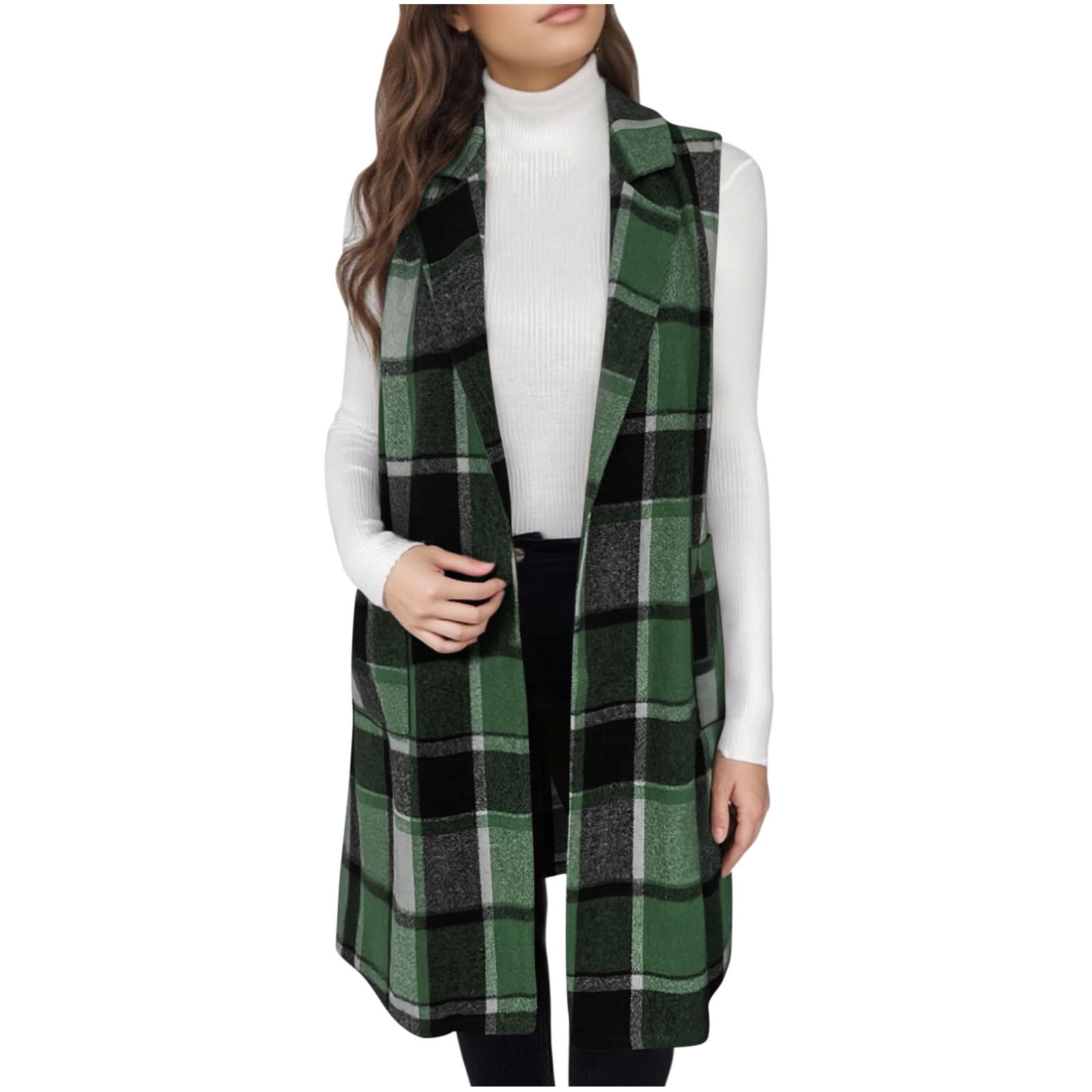 ZHYou Womens Plaid Vest, Christmas Flannel Vest,Sleeveless Blazer ...