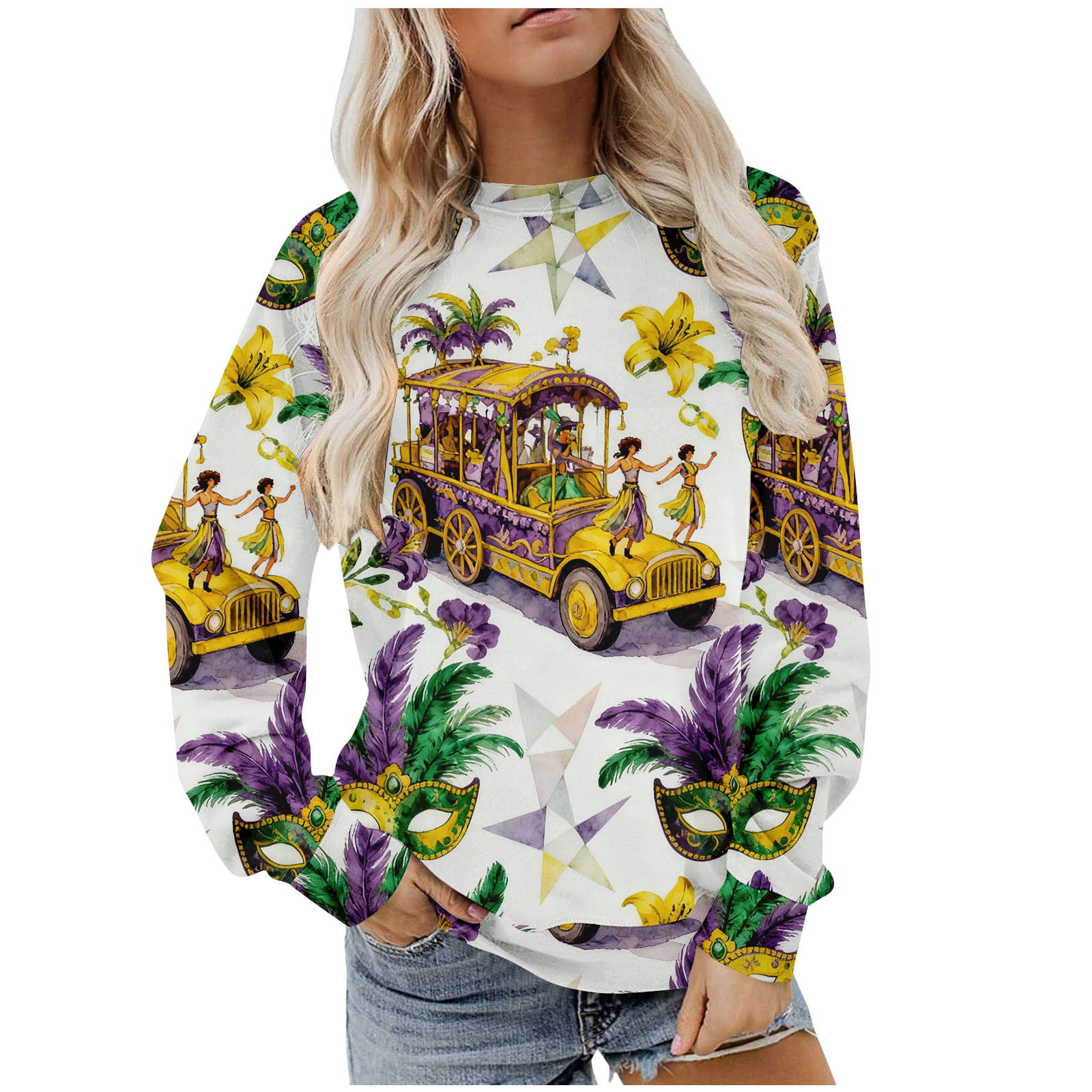 ZHYou Womens Carnival T-Shirts V-Neck Carnival Printed Long Sleeve ...