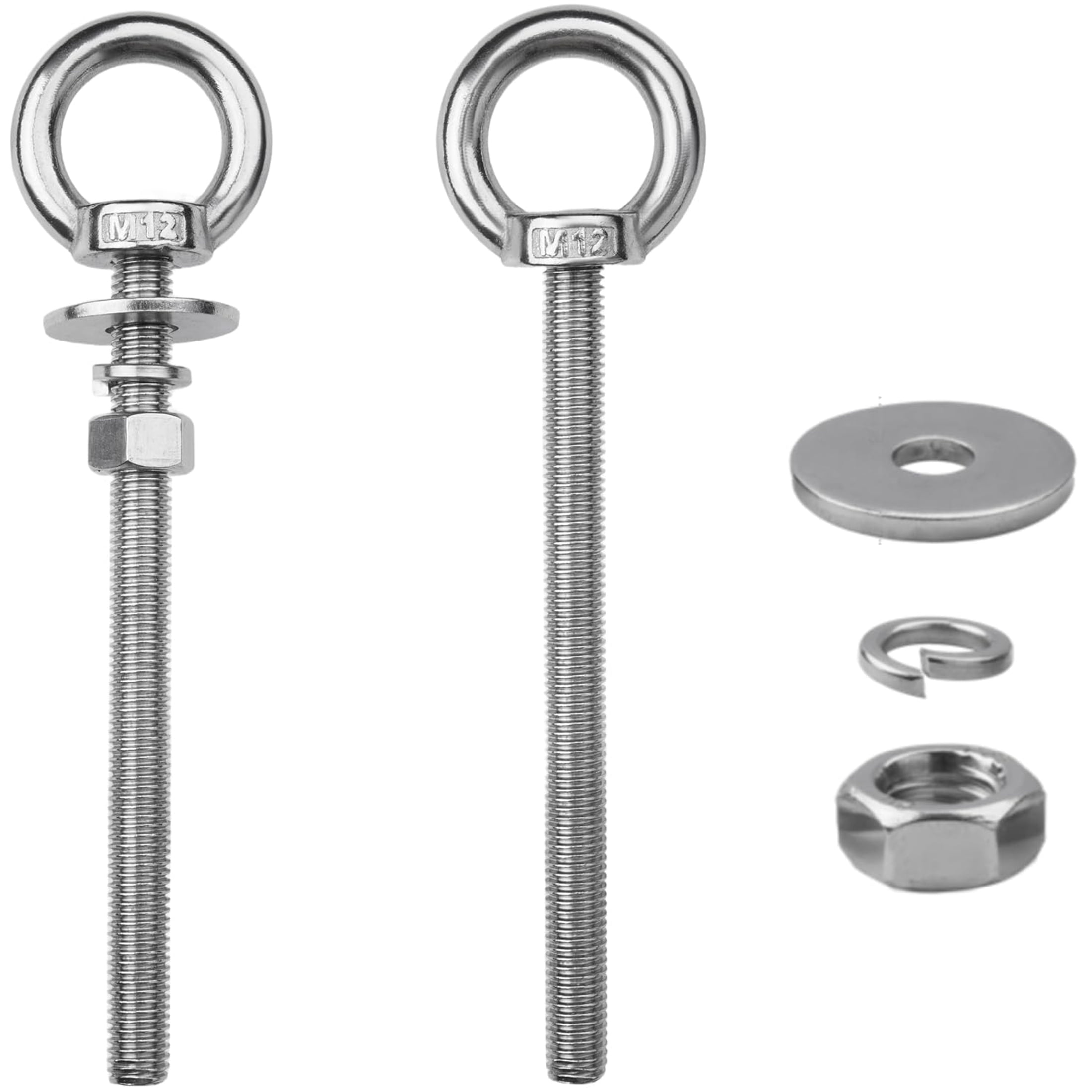 ZHZFKQ 2 Pack M12 Stainless Steel Eye Bolts with Nuts, 1/2" x 6" Long ...