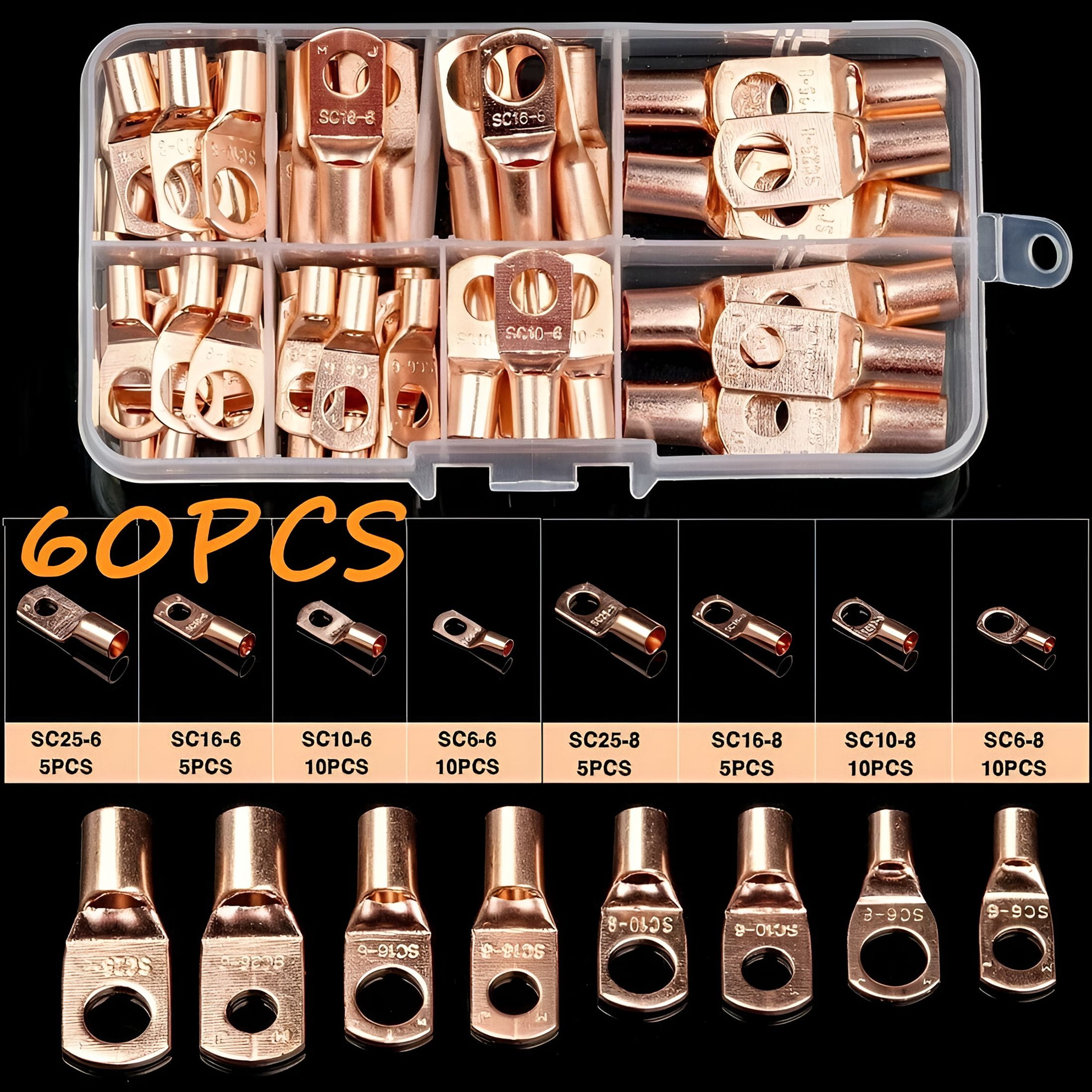 ZHZFKQ 2026 New 60Pcs Copper Tube Terminals for Battery, Cable ...