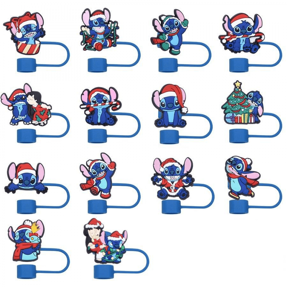 ZHZIYAG 14Pcs Stitch Straw Cover for Stanley Cup, 8mm Cartoon Silicone Straw Topper for Stanley ...
