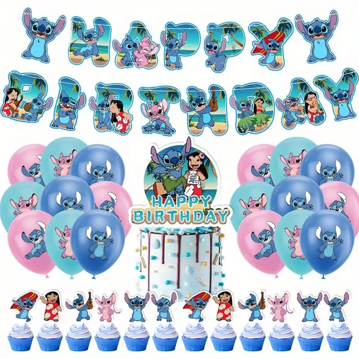 ZHZIYAG Stitch Birthday Party Supplies, Cartoons Theme Party Decoration ...