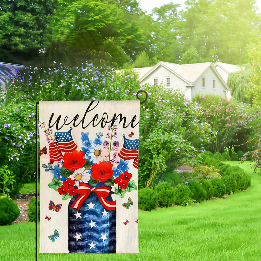 ZHZY 4th of July Garden Flags for Outside, Double Sided Memorial Day Garden Flag Mason Jar ...