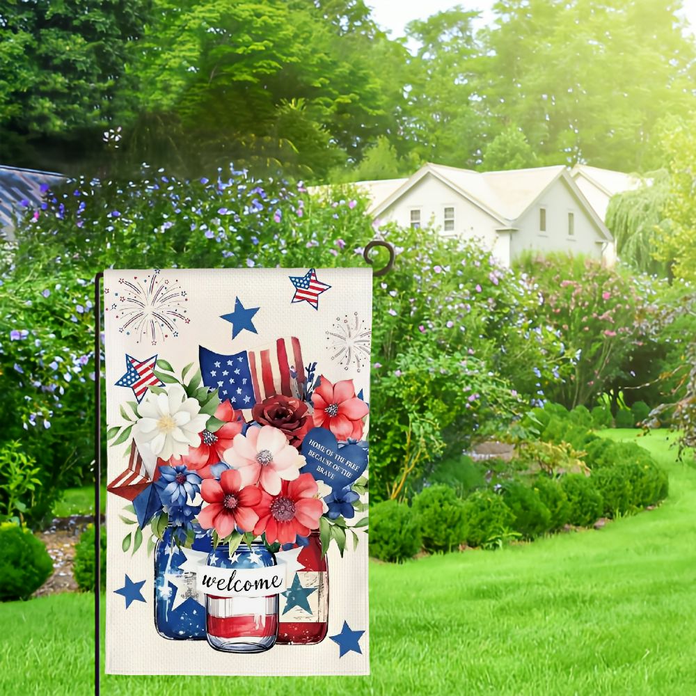 ZHZY 4th of July Patriotic Floral Garden Flag Double Sided Welcome ...