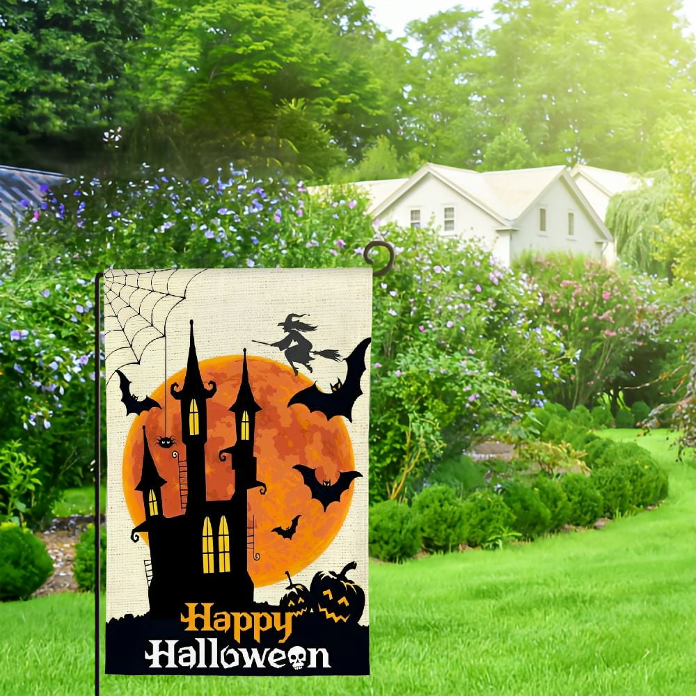 ZHZY Autumn Scary Halloween Burlap Welcome Garden Flag Double Sided ...