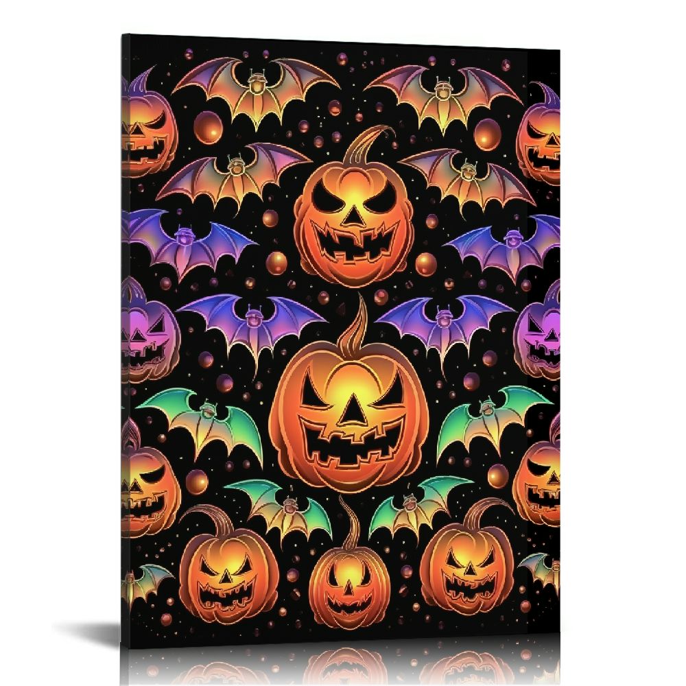 ZHZY Bat Pumpkin Gothic Canvas Print for Living Room Bedroom Home Office Wall Decor Wall Art ...