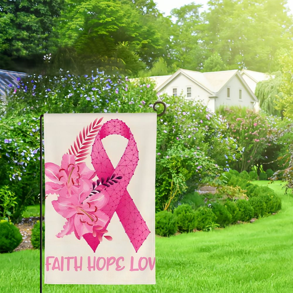 ZHZY Breast Cancer Awareness Garden Flag Pink Ribbon Faith Hope Love ...