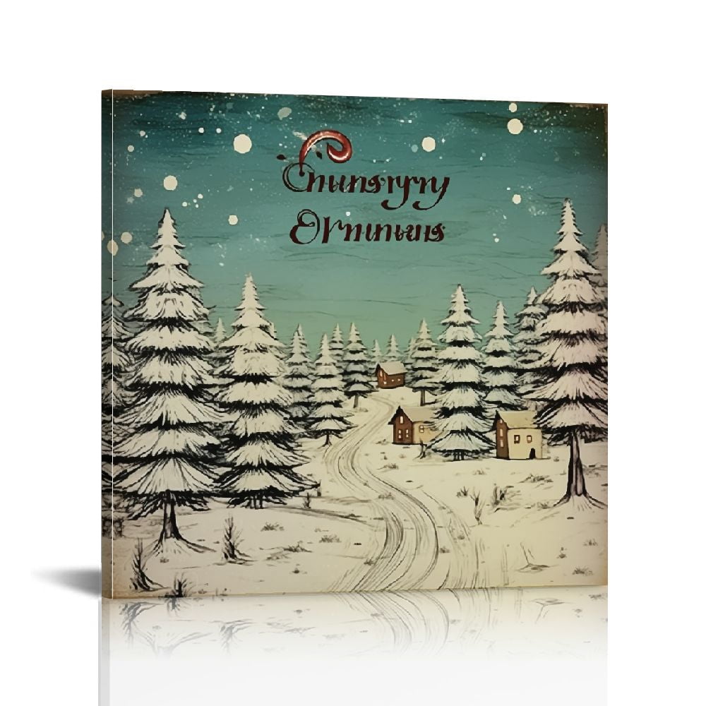 ZHZY Christmas Trees Snow Canvas Print Wall Art for Bedroom Decor 16x16 ...