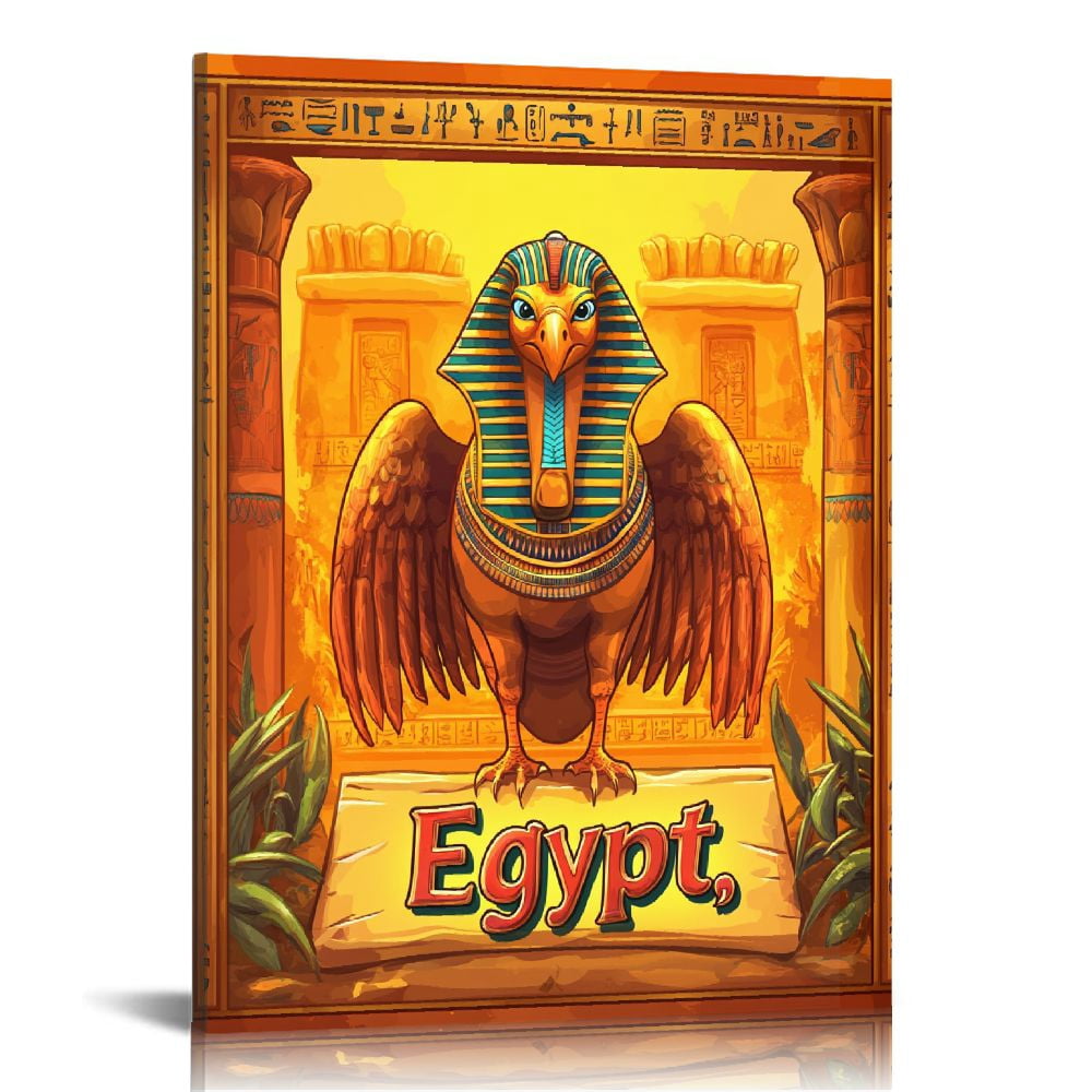 ZHZY Egypt Ancient Egyptian Golden Orange Canvas Wall Art Ready to Hang ...