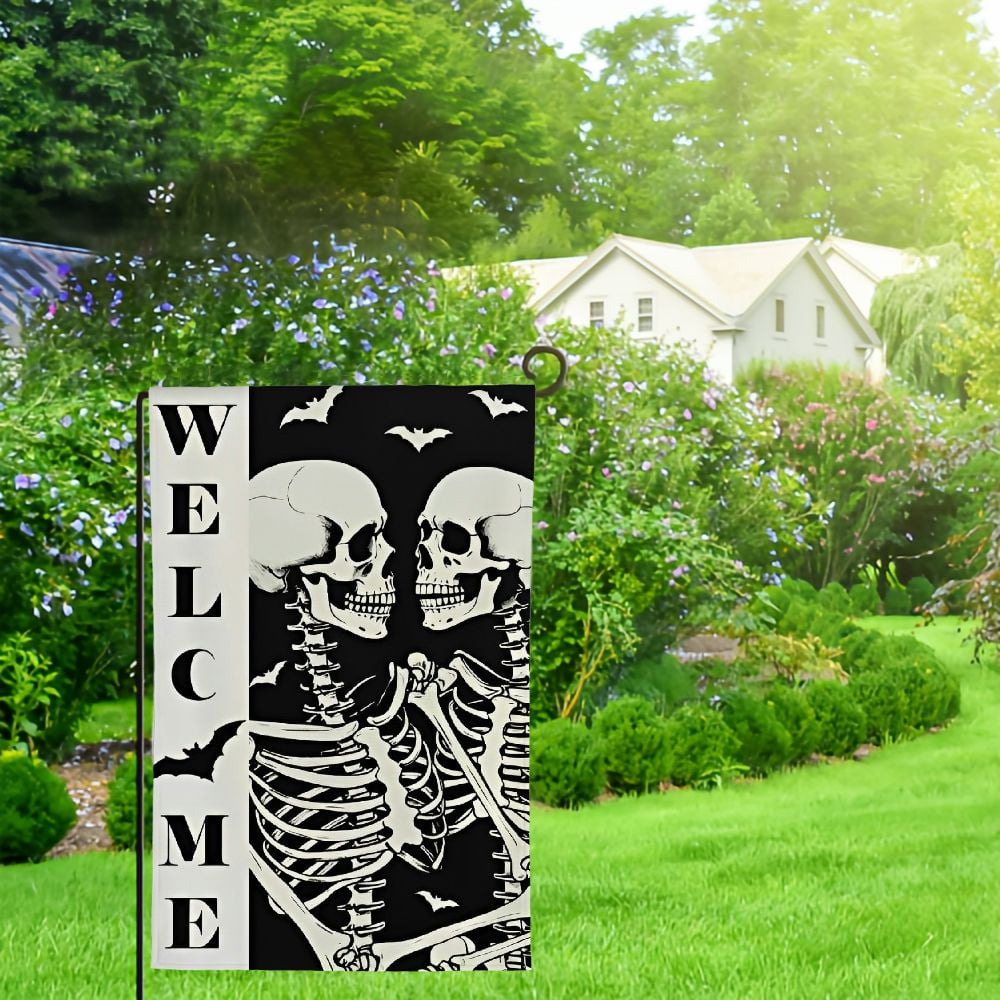 ZHZY Halloween Welcome Skull Garden Flag Spooky Skeletons Funny Black ...