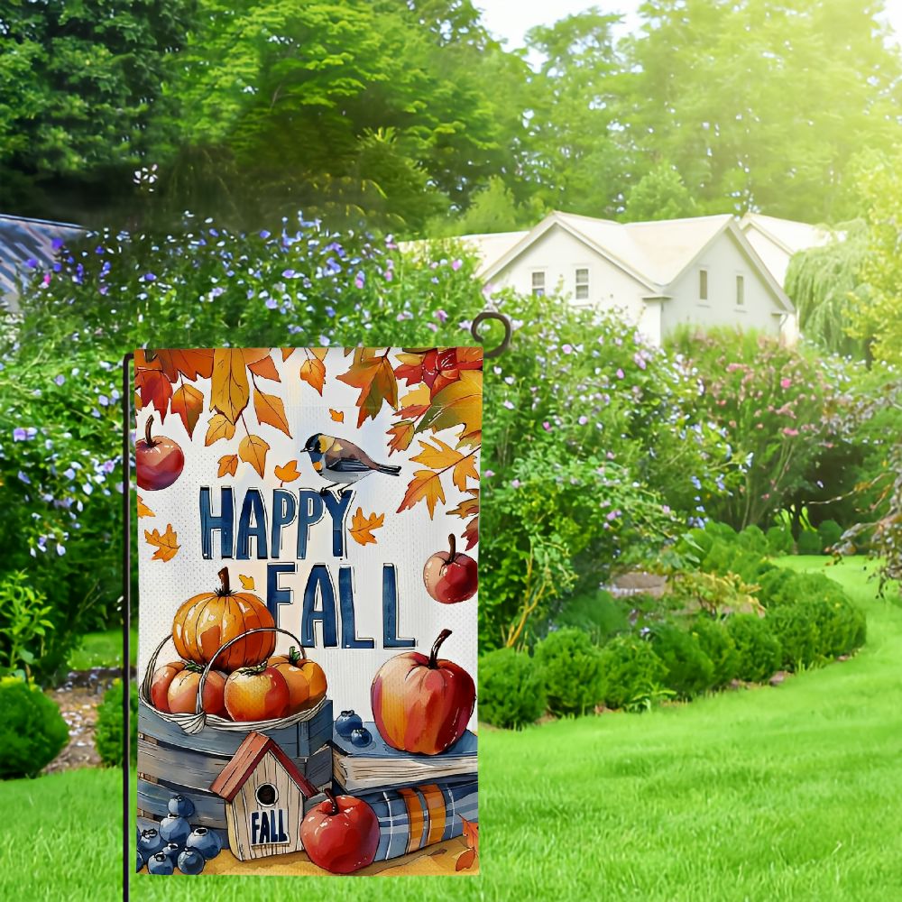 ZHZY Happy Fall with Pumpkins, Apples, and Blueberries, Bird Garden Flag Vertical Double Sided ...