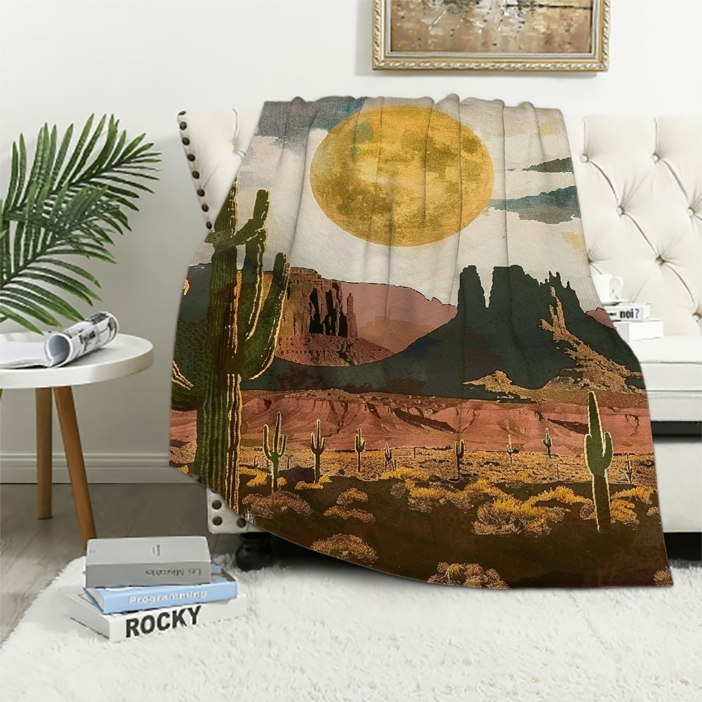 ZHZY Moon Cactus Desert Flannel Blanket Gifts for All Seasons Various ...