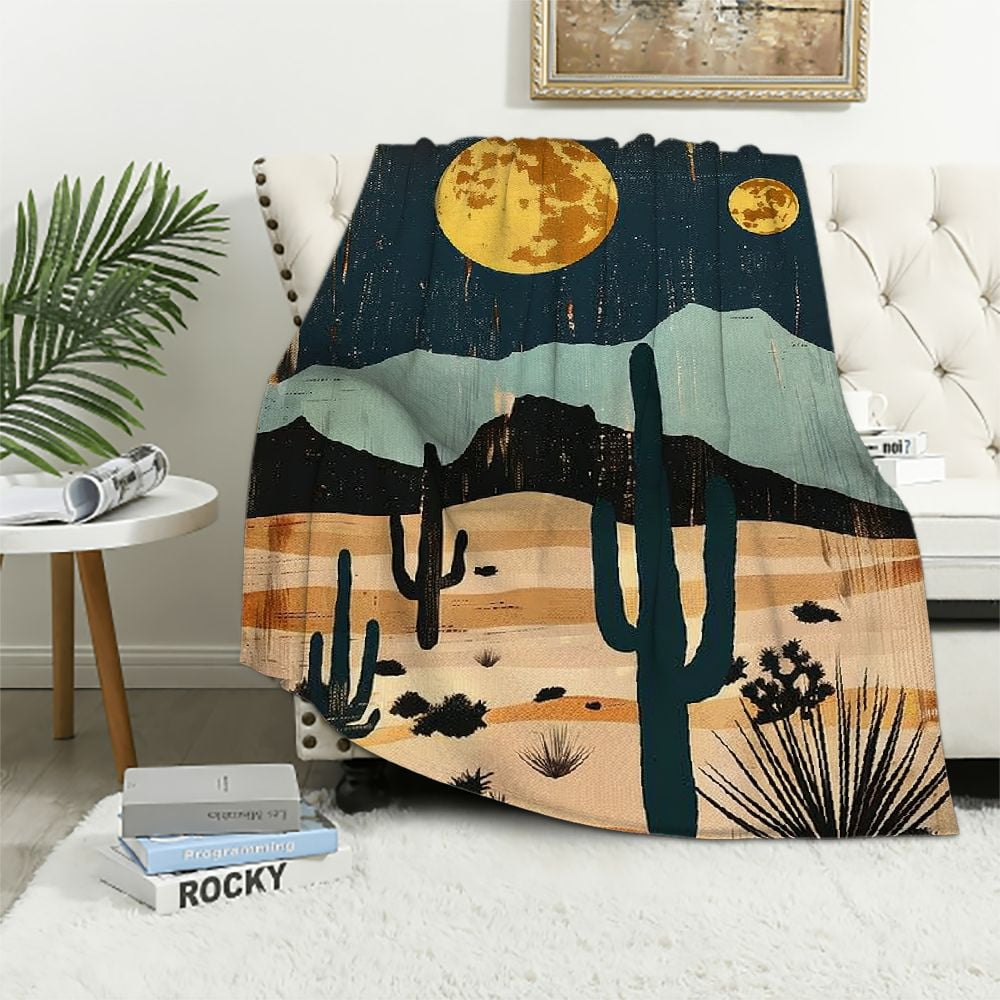 ZHZY Moon Cactus Desert Soft Plush Blankets in Flannel Material for All ...