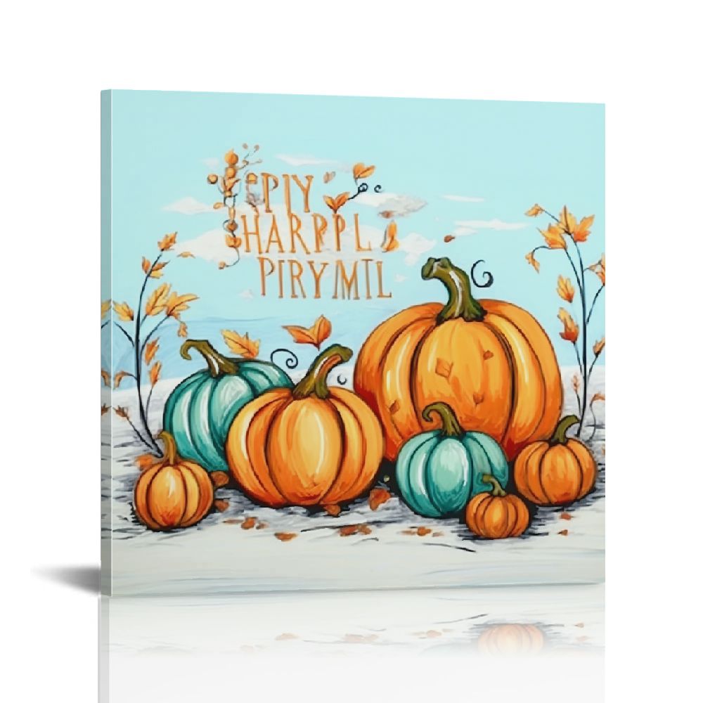 ZHZY Pumpkins Handwritten Message Folk Art Canvas Wall Art Bedroom Living Room Decoration 12x12 ...
