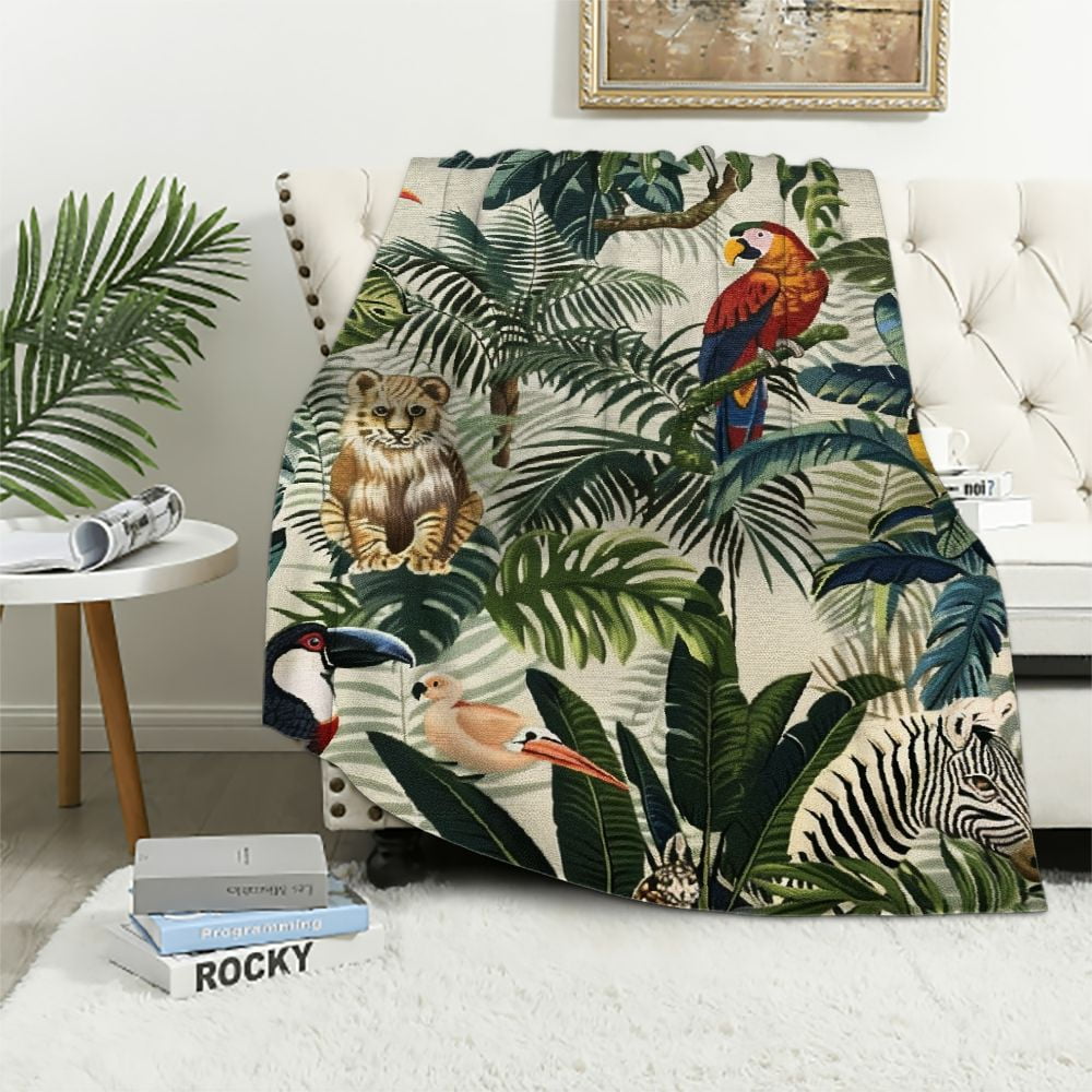 ZHZY Tropic Exotic Trees and Animals Parrot Zebra Monkey Tree Bird ...