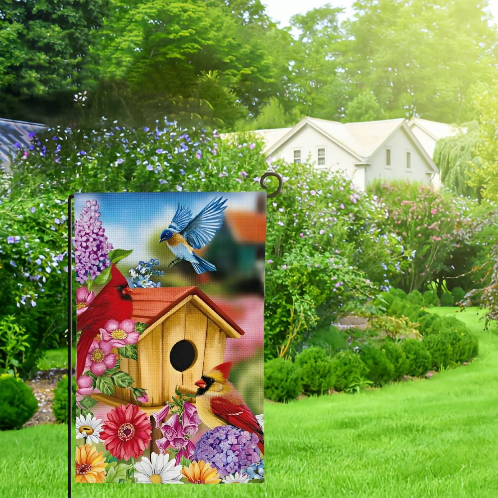 ZHZY Welcome Spring Garden Flag Cardinal Red Bird House Spring Summer ...