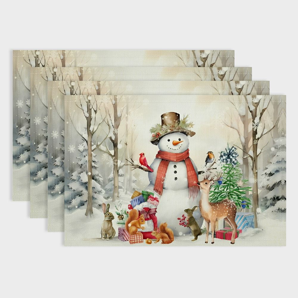 ZHZY Winter Snowman Placemats Set of 4 Winter Forest Seasonal Place ...