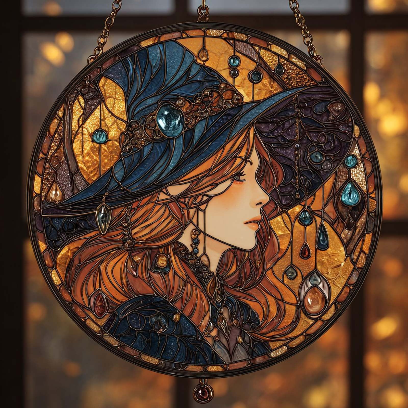 ZHaoHaoSY Enchanting Witch Face Suncatcher Ornament - 8x8 Inch Multi ...