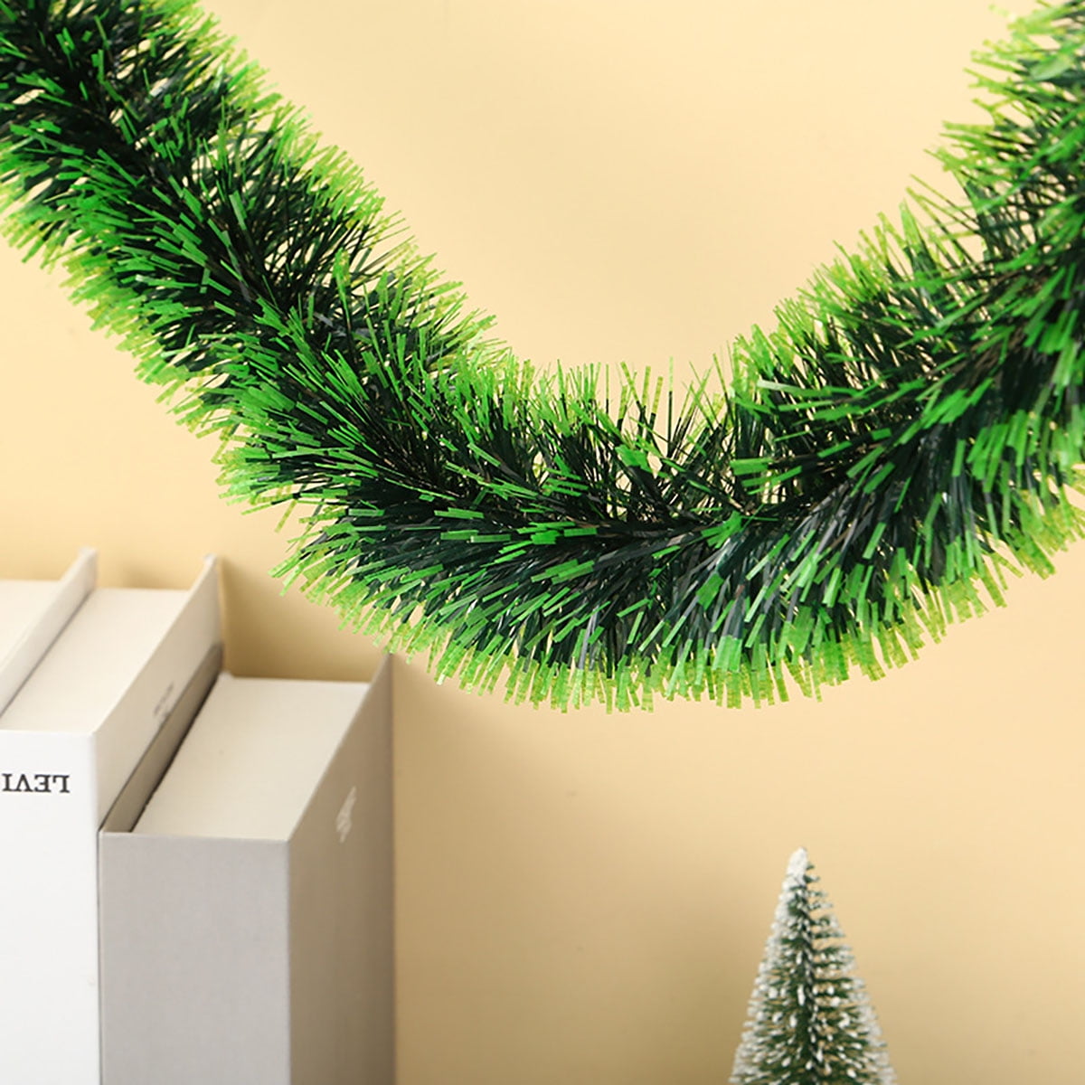 ZHaobin 1PC 2-meter encrypted dark green white border Christmas decoration with snowflake fur ...