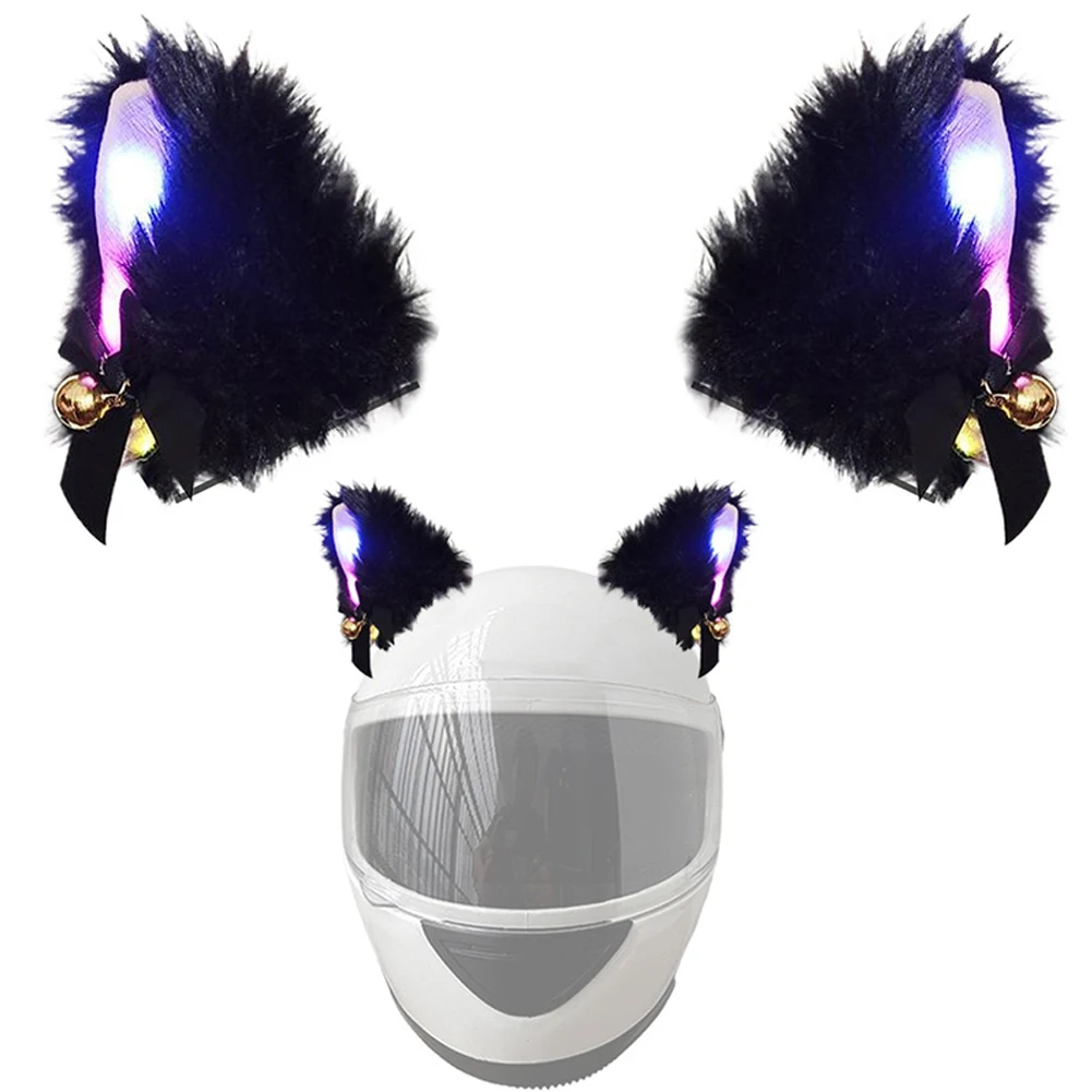 ZHaobin 2Pcs Motorcycle Helmet Cat Ears Decoration with Colorful LED Light Plush Motocross ...